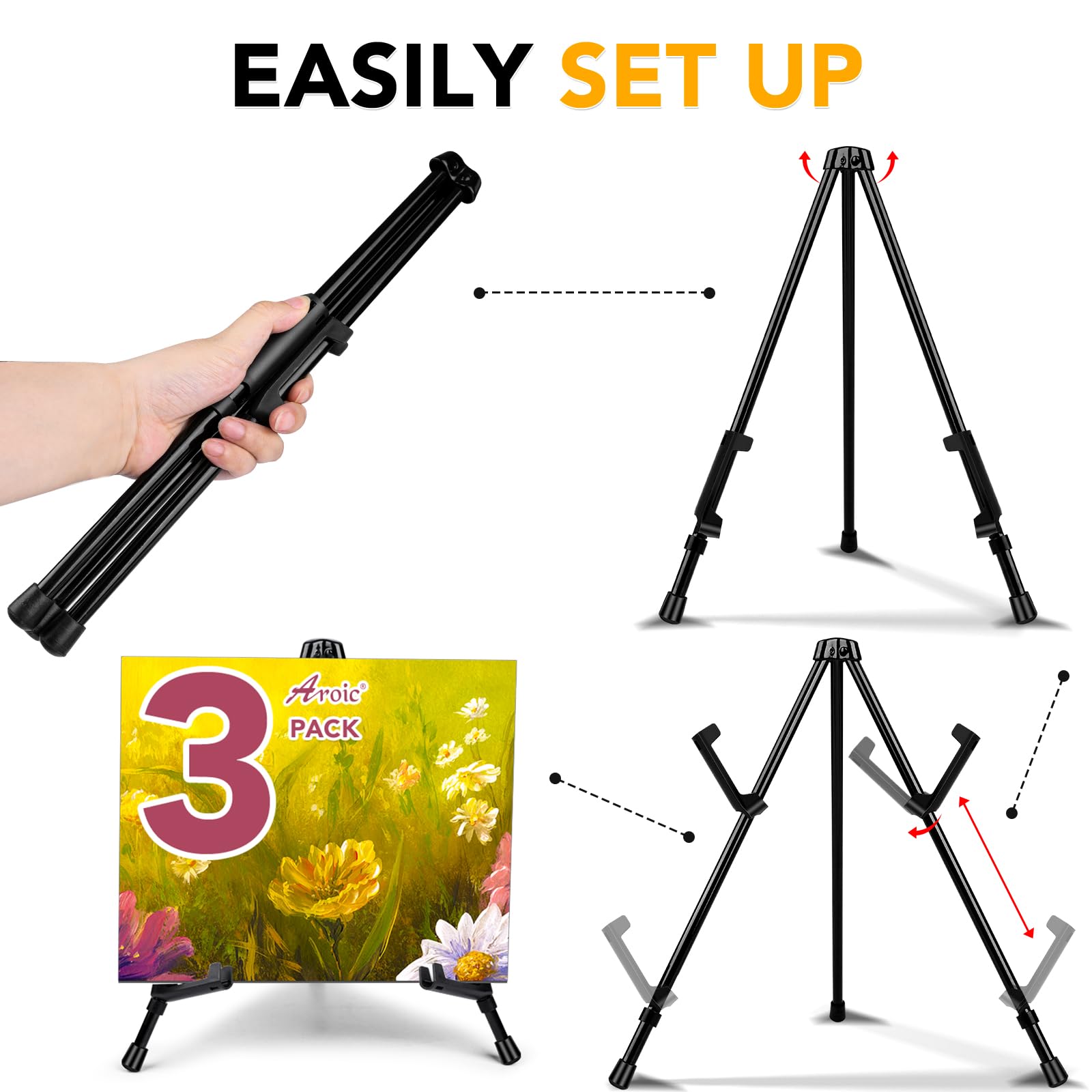 Snapklik.com : AROIC 3 Pack 14 Tabletop Easels, Black Steel Table Top ...