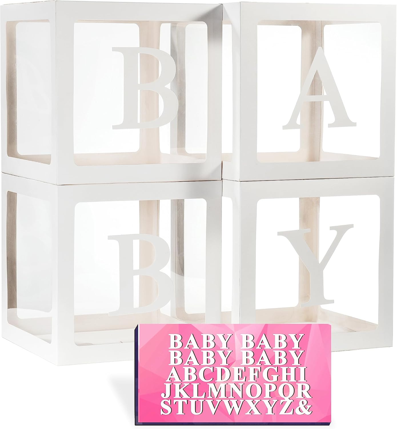 Amazon.com: Baby Boxes with Letters for Baby Shower, 4 Transparent ...