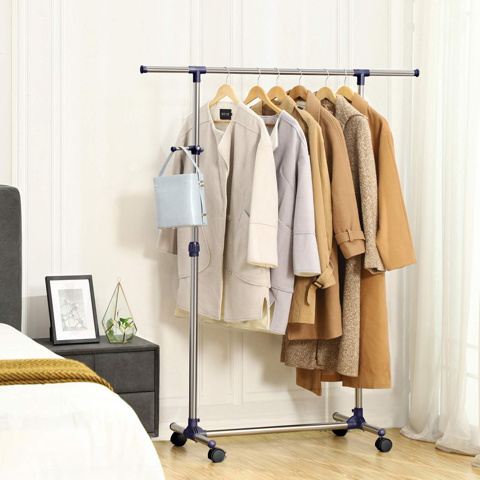 SONGMICS Adjustable Garment Coat Rack, Hanging Rail Clothes Stand with ...