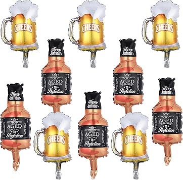 Amazon.com: PANRRPERS10 Pcs Whisky Bottle Foil Balloons and Beer Mug ...