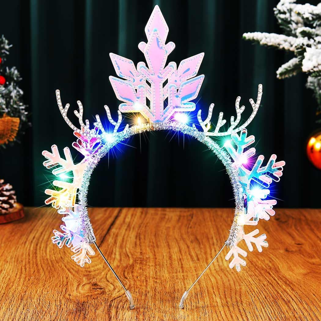 Amazon.com: CAKURE Christmas Light Up Snowflake Headband Silver ...