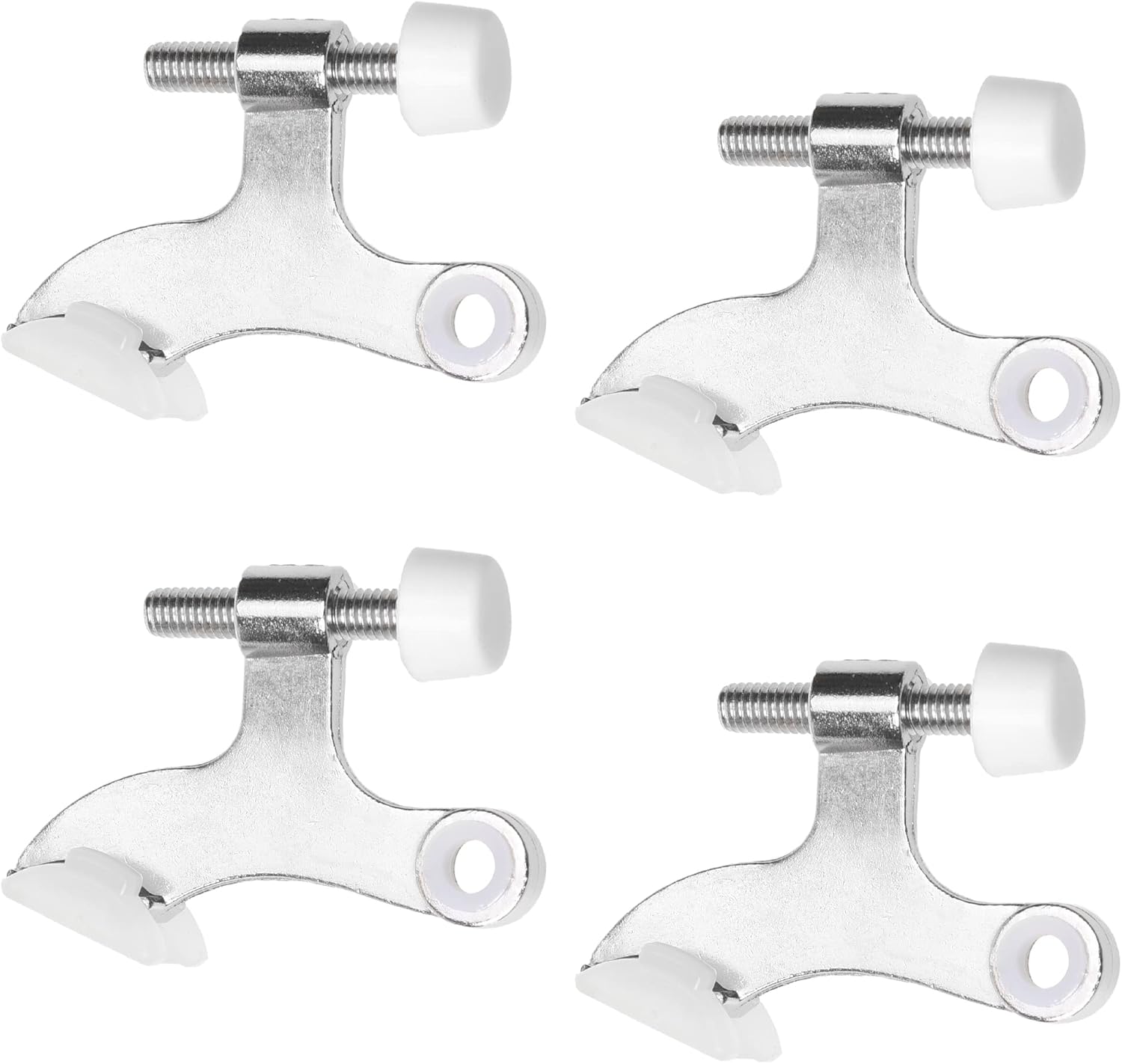 Nickel Chrome Hinge Pin Door Stoppers 4 Pack - with Protective Bumper Tips - Easy to Install ...