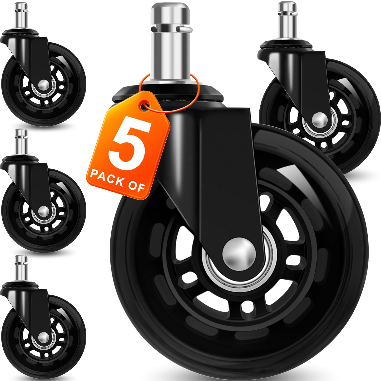 Snapklik.com : Office Chair Wheels For Casters Replacement - 3" Rubber ...