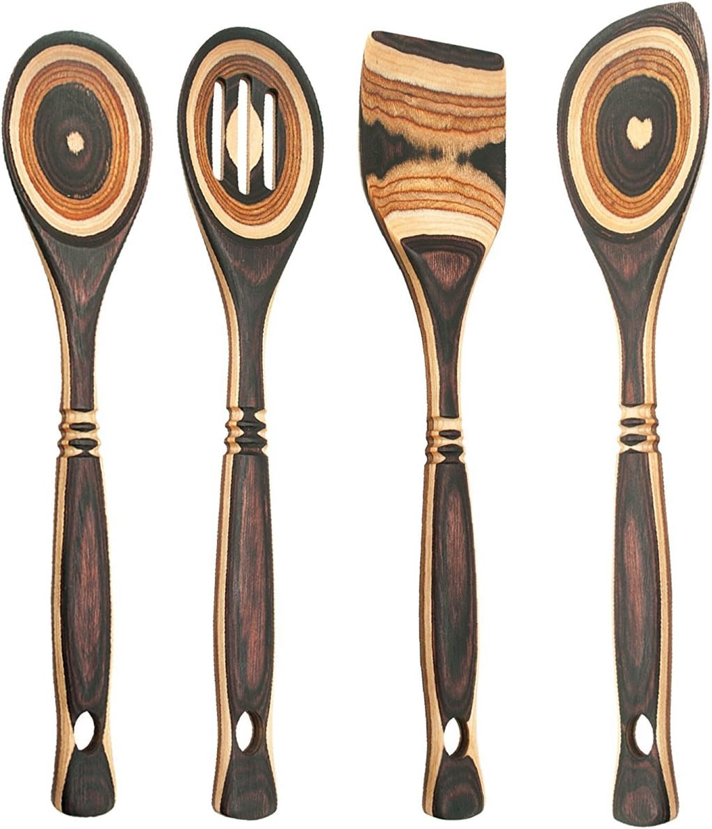 Amazon.com: Island Bamboo Natural Pakkawood 12" Wooden Spoon Set of 4 ...