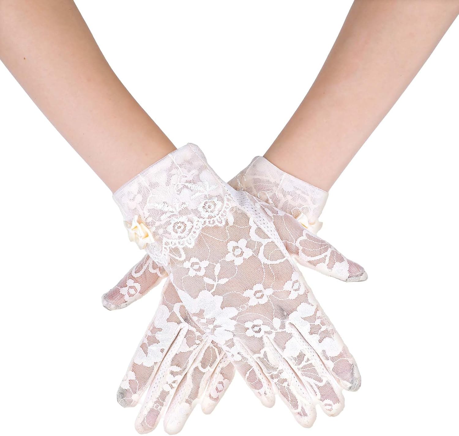 Amazon.com: Lace Gloves for Women Tea Party White Short Bridal Gloves ...