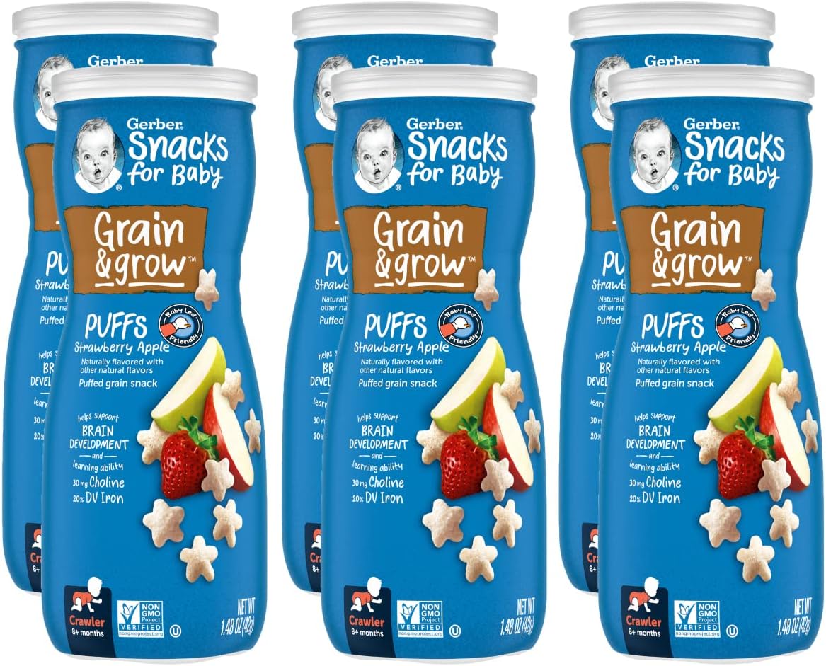 Gerber Graduates Puffs Cereal Snack, Strawberry Apple, Naturally ...