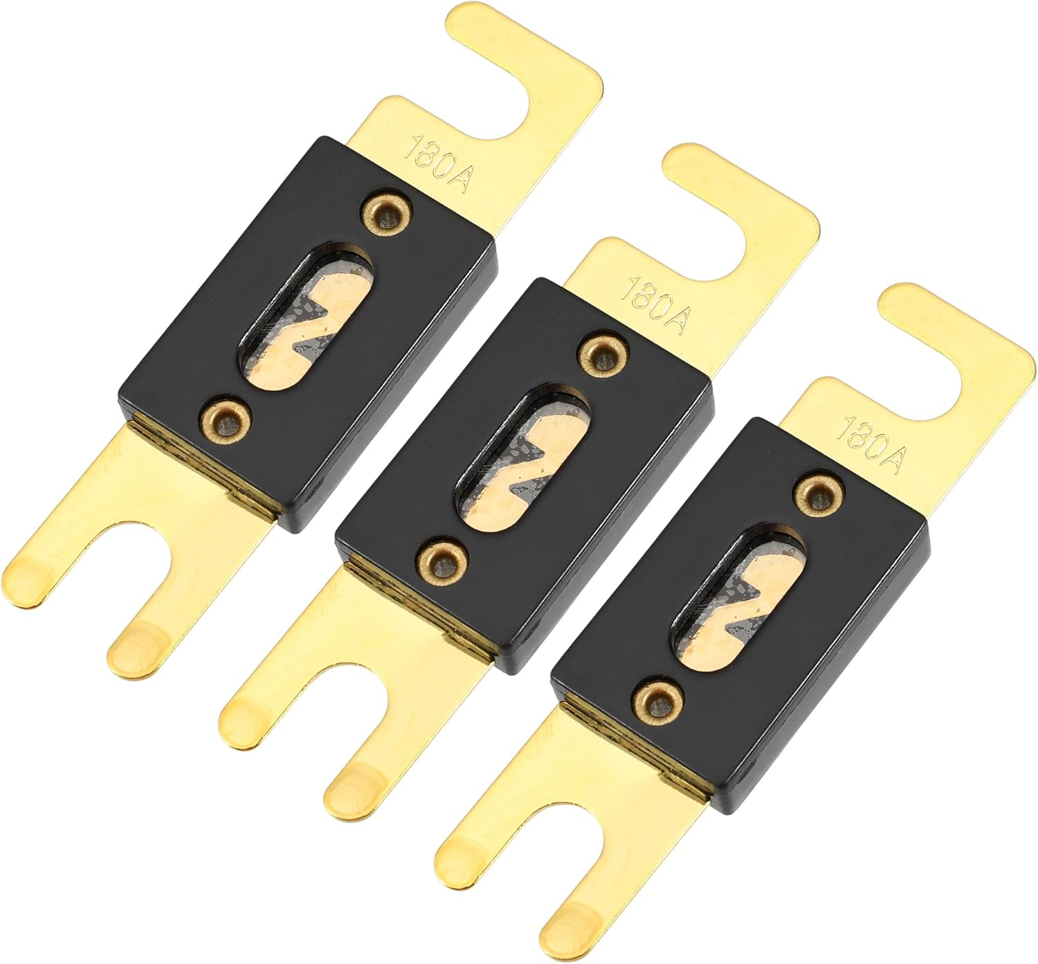 Amazon | Hihaha ミニANLヒューズ180A / 車両用オーディオCDヒューズ/耐久性 プラスチックと金属 / 3個セット 金 黒 | ヒューズ | 車＆バイク