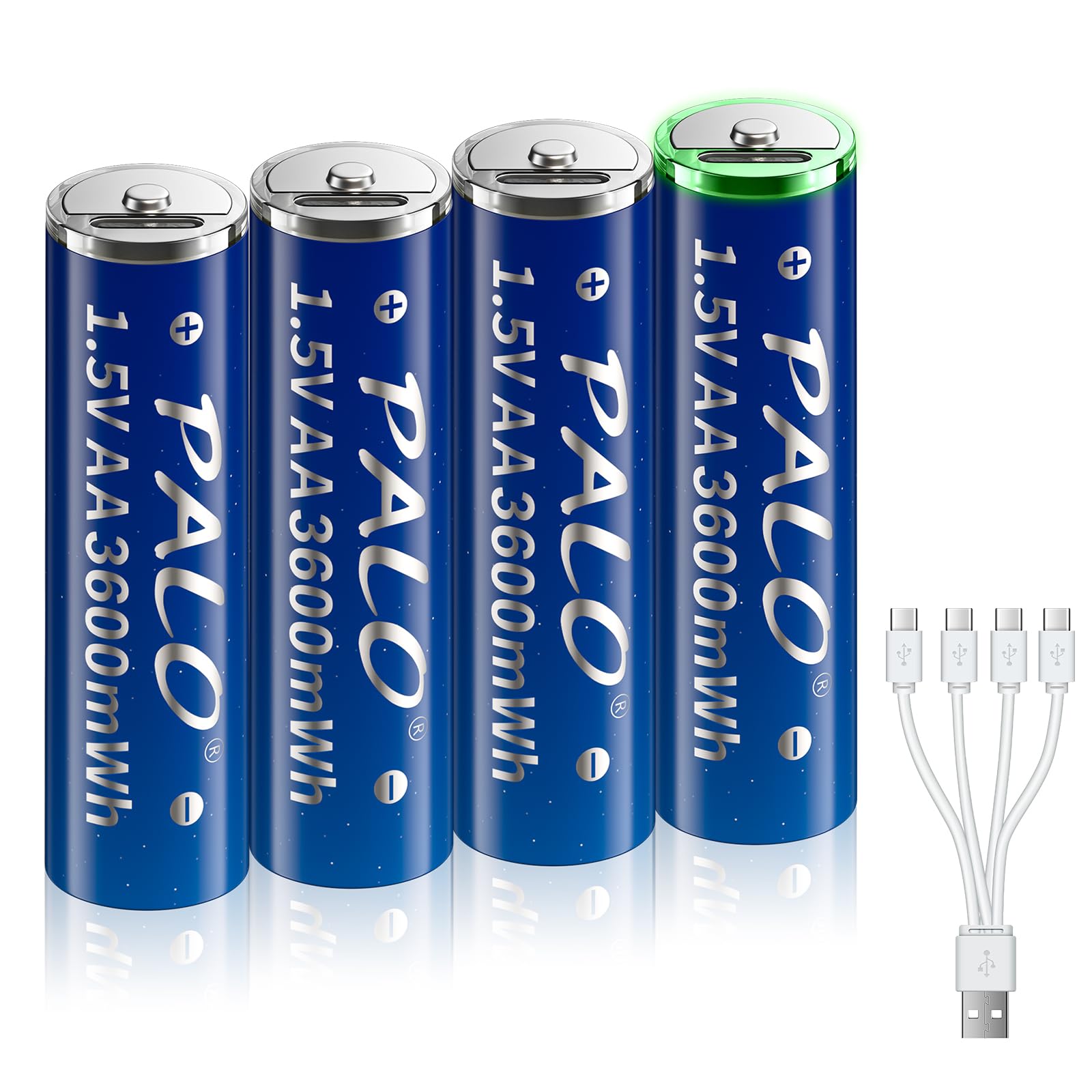 4 Pack Rechargeable AA USB Batteries 3600mWh Lithium Li-ion 1.5V ...