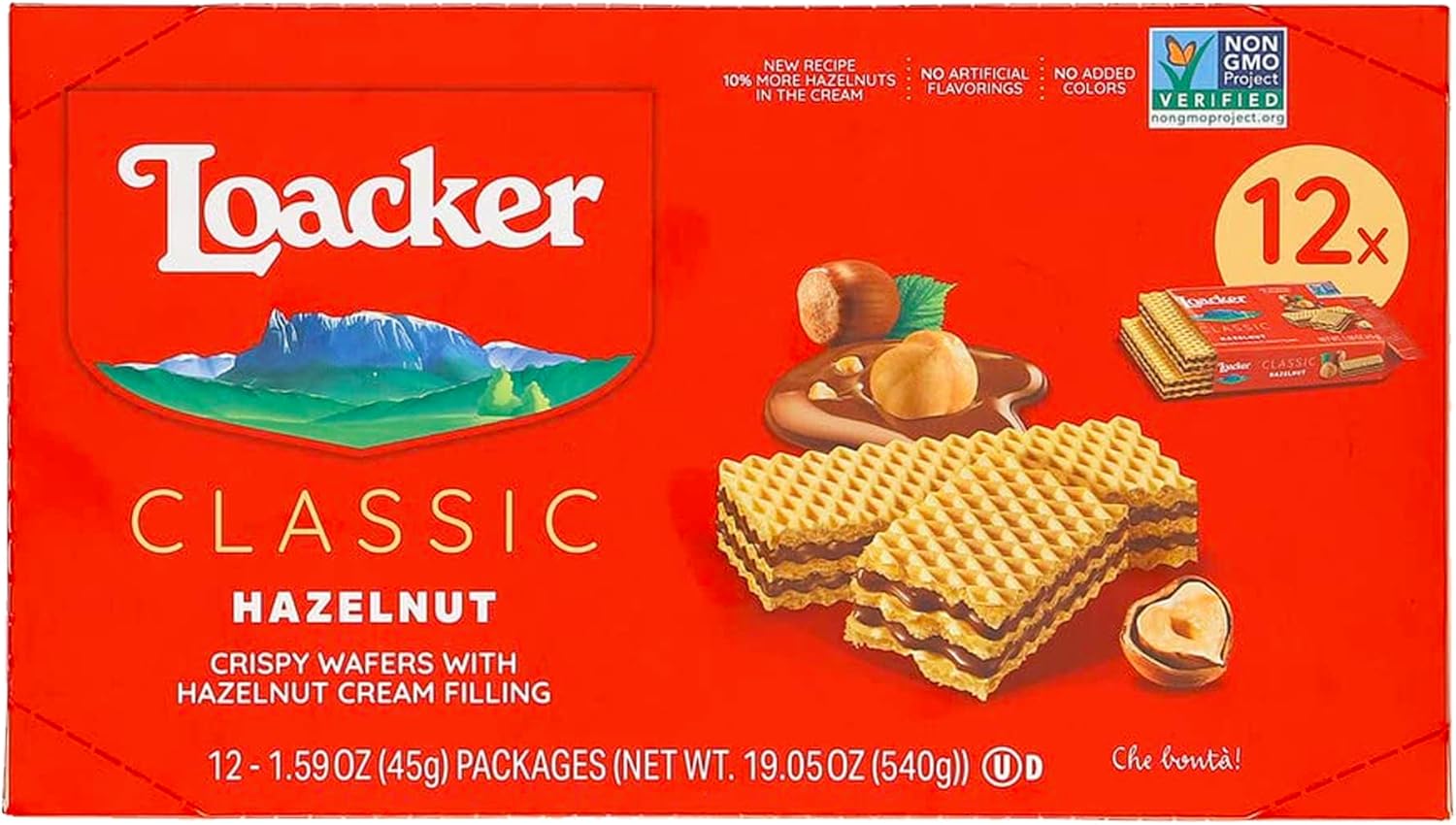 Loacker Premium Italian Hazelnut Wafers, 45g/1.59oz, Hazelnut, 540 ...