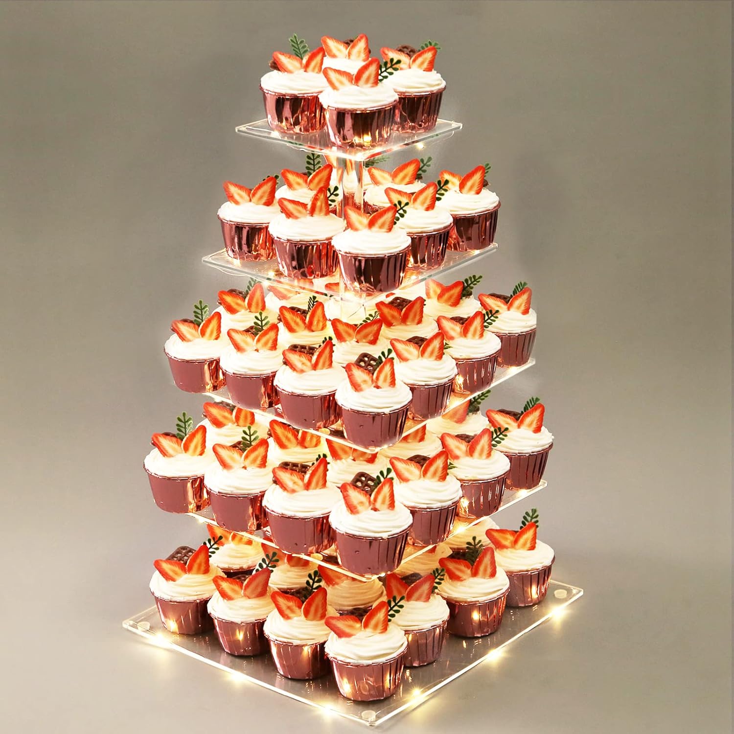 Amazon.com: Yumhouse 5-Tier Square Acrylic Cupcake Stand,Cupcake Tower ...