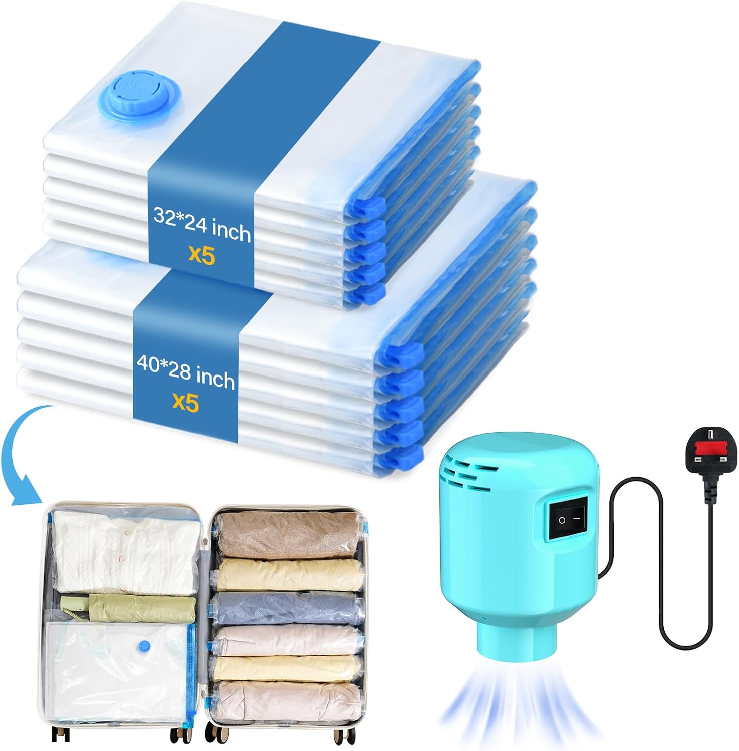 Vacuum Storage Bags, 10 Pack Vacuum Pack Bags for Clothes with Electric ...