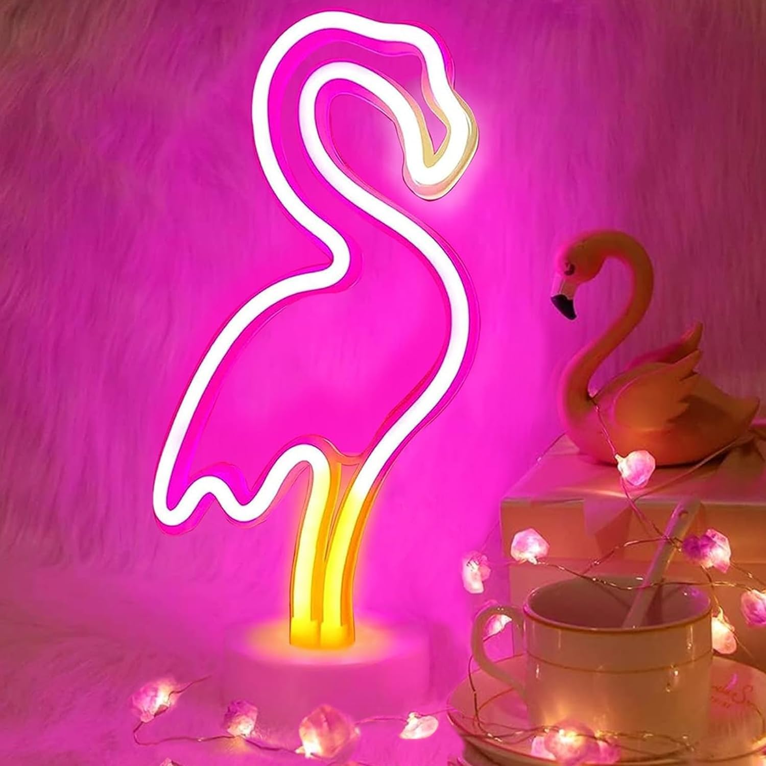 YSMNDE Flamingo Neon Sign, Pink LED Light Sign for Bedroom Girls Room ...