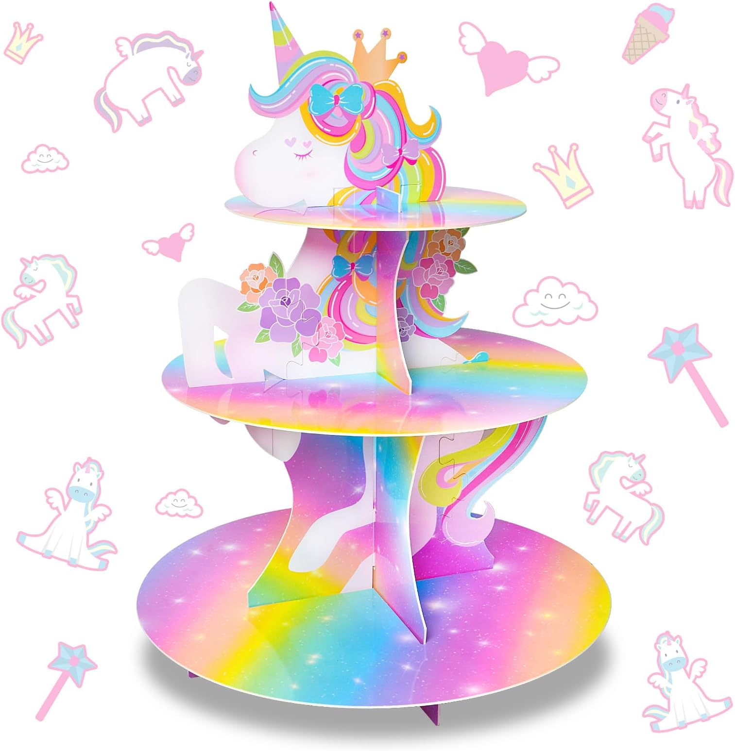 Amazon.com: WERNNSAI Unicorn Cupcake Stand - Rainbow Unicorn Birthday ...