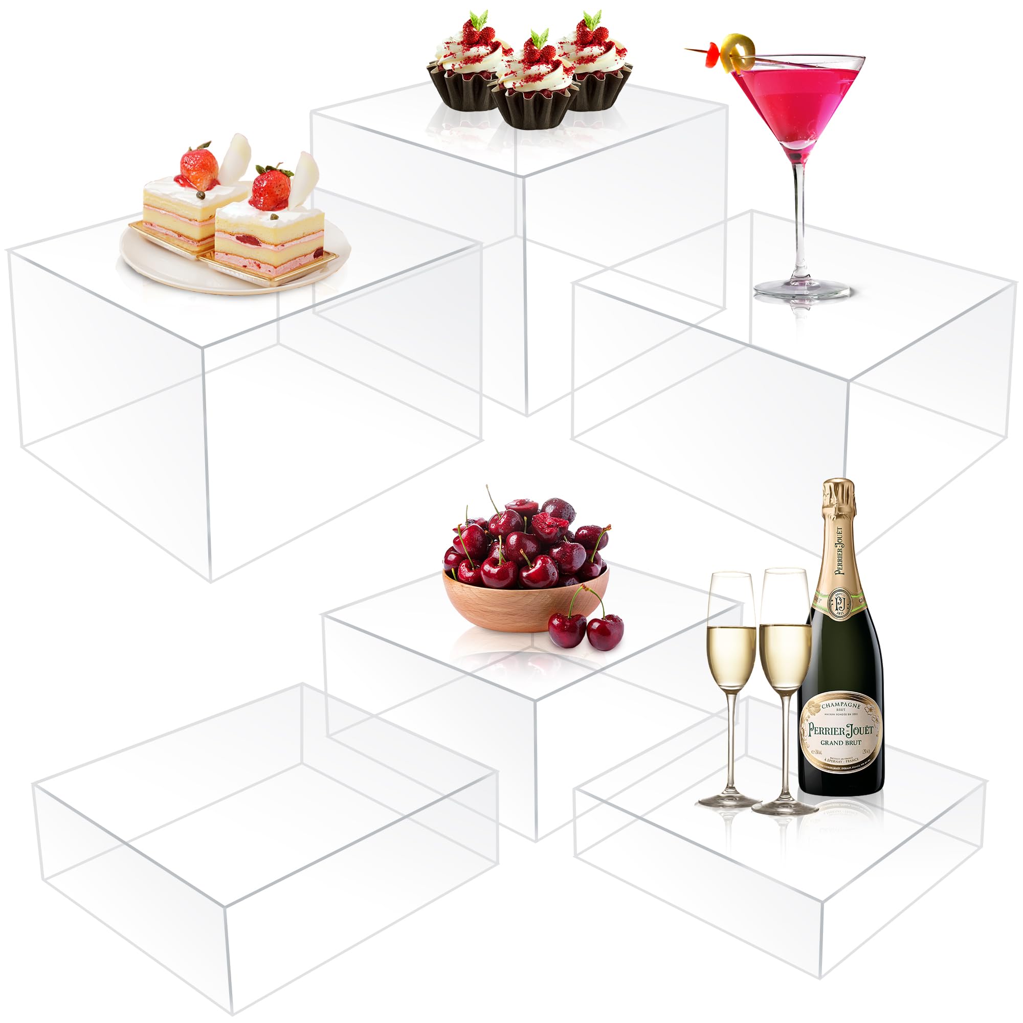 6Pcs Buffet Risers, Food Risers for Buffet, Acrylic Boxes for Display ...
