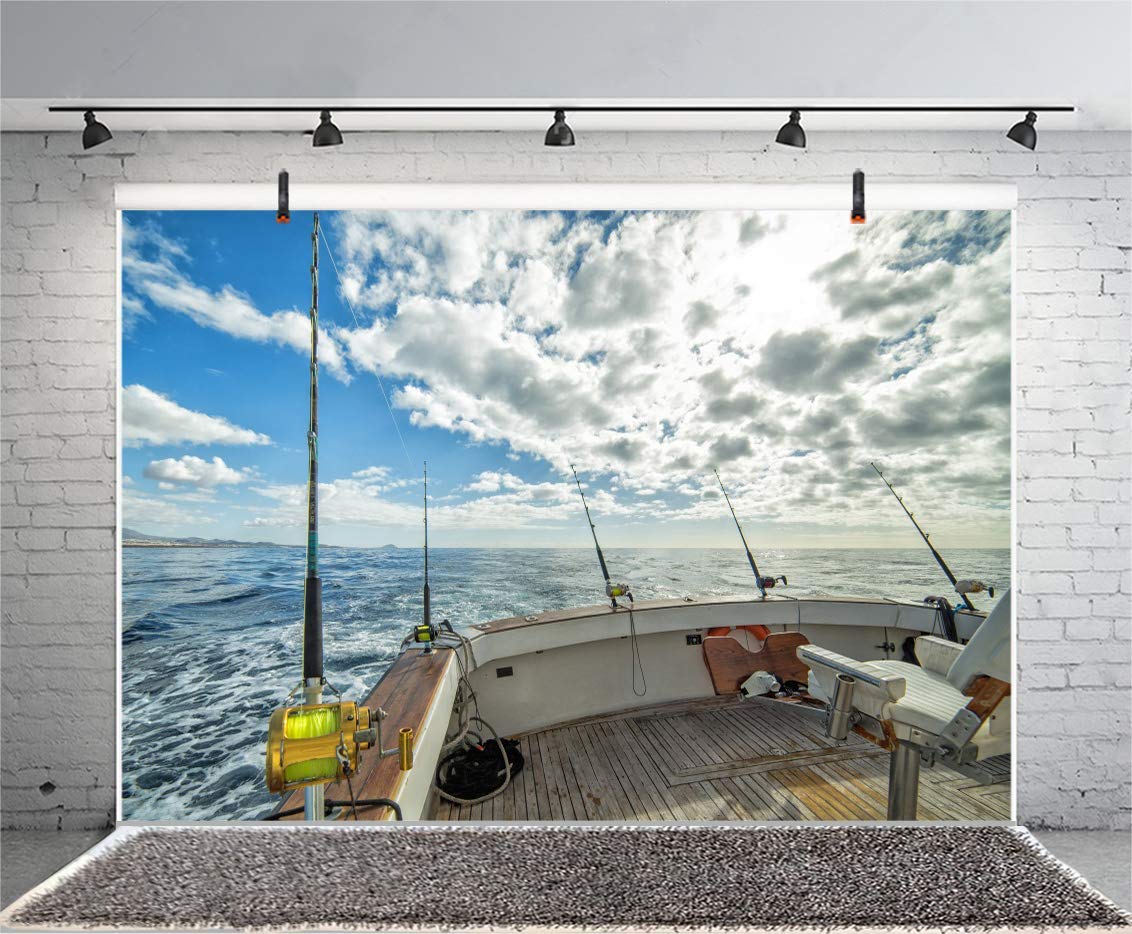 Amazon.com : AOFOTO 12x8ft Sea Landscape Backdrop Fishing Boat Fishing ...