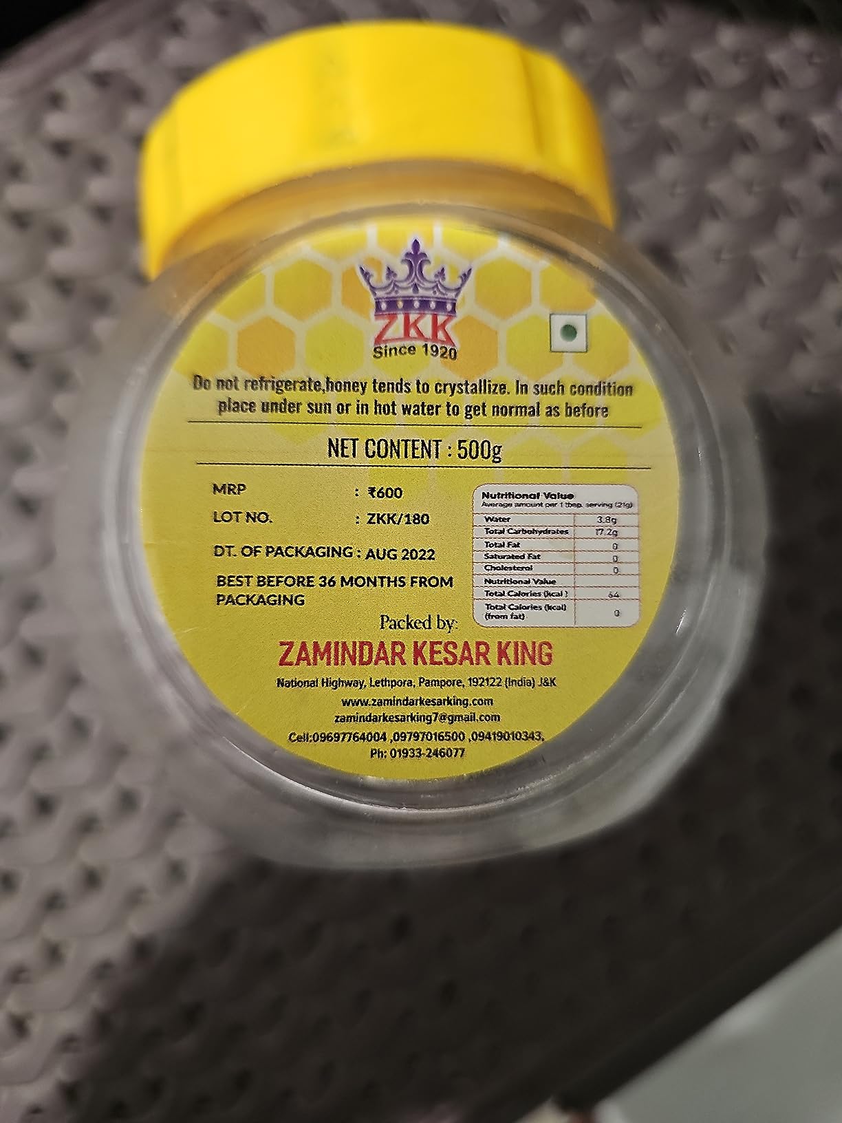 ZAMINDAR KESAR KING Kashmiri Saffron Honey 500 GM : Amazon.in: Grocery ...