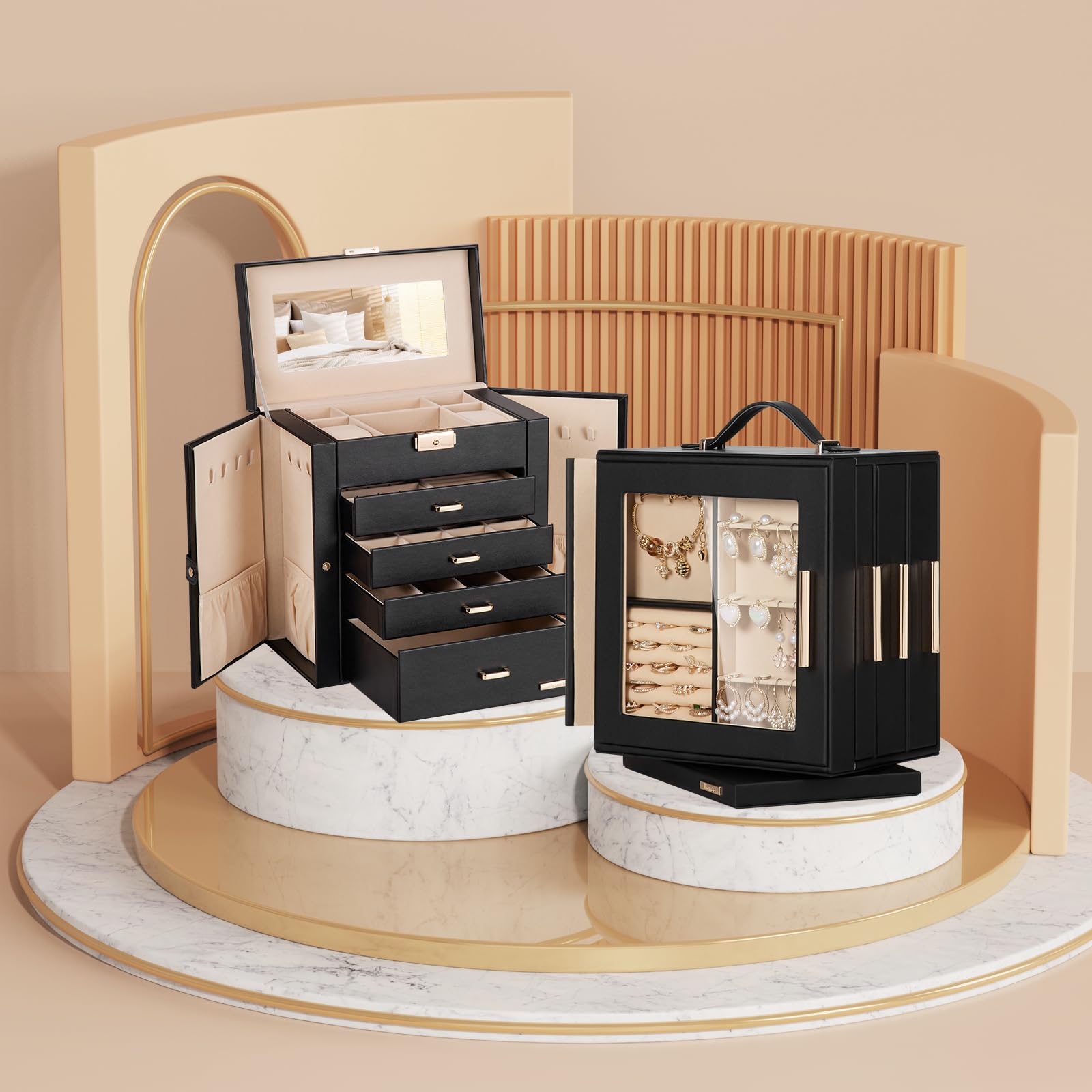 Amazon.com: Homde Black Jewelry Box Bundle: 5-Layer Jewelry Box ...