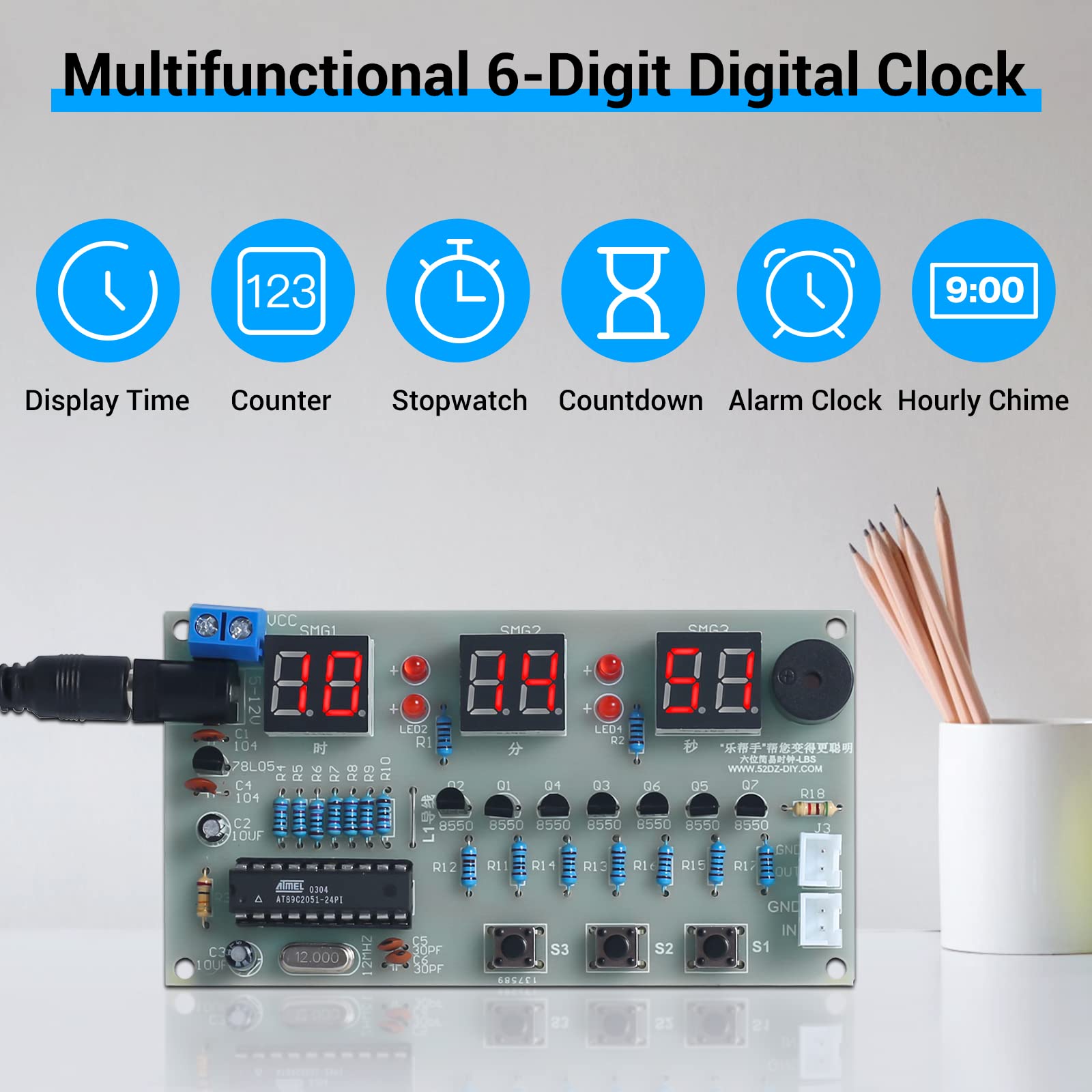 Snapklik.com : 6-Digit Clock Soldering Practice Kit, DIY PCB Digital ...