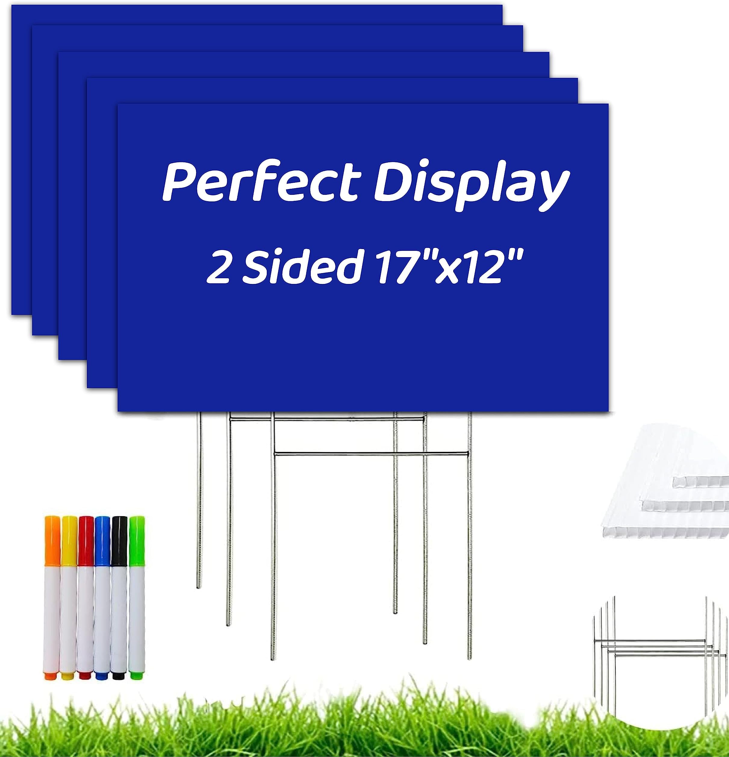 Amazon.com : 5 Pack Blank Yard Signs with Stakes,17 x 12 Inches Blue ...