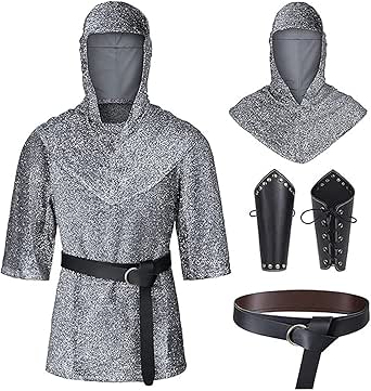 5PCS Chainmail Top Set, Renaissance Faux Chain Mail Armor Tunic Shirt ...