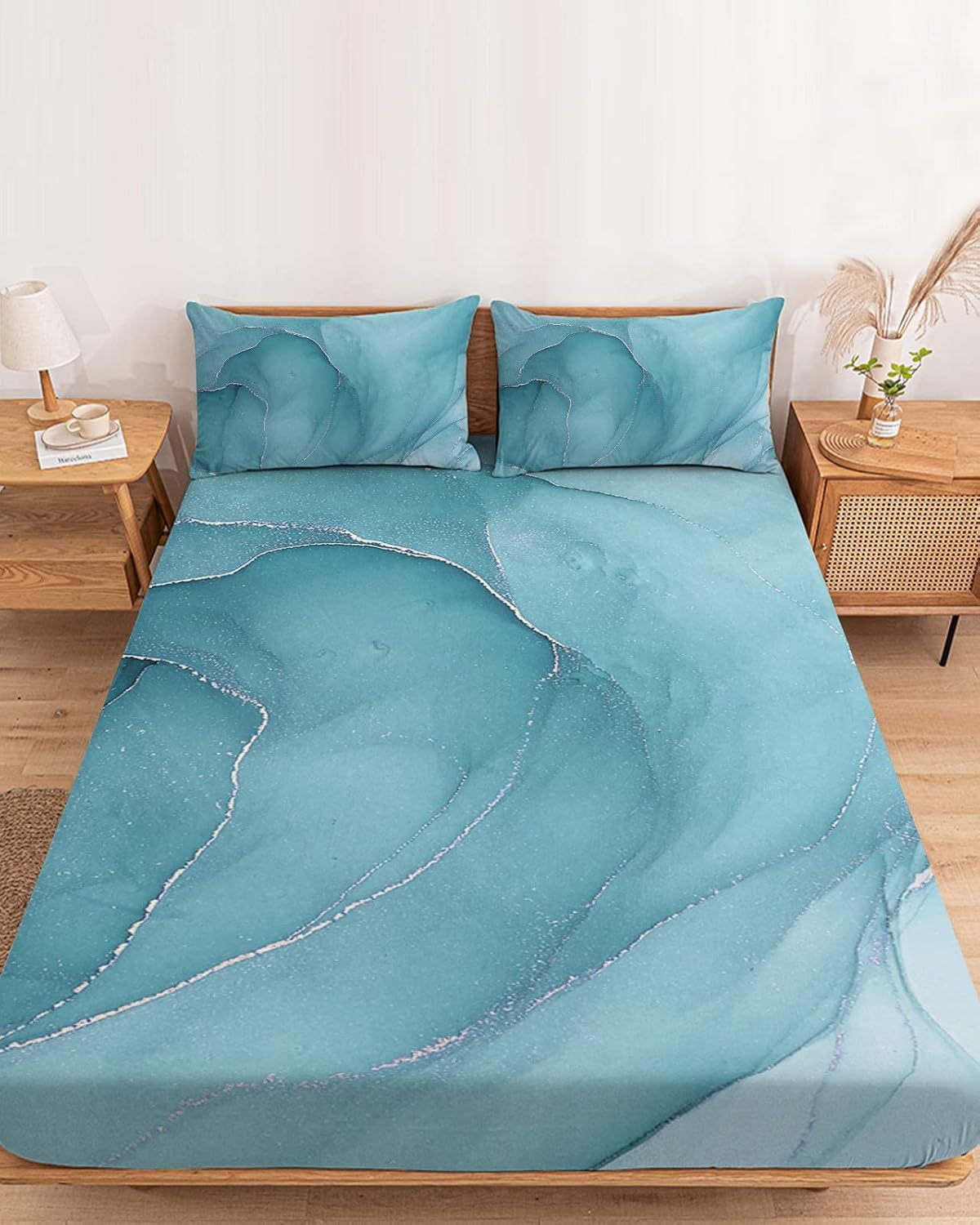 Amazon.com: Modern Abstract Marble Texture Fitted Bed Sheets King Size ...