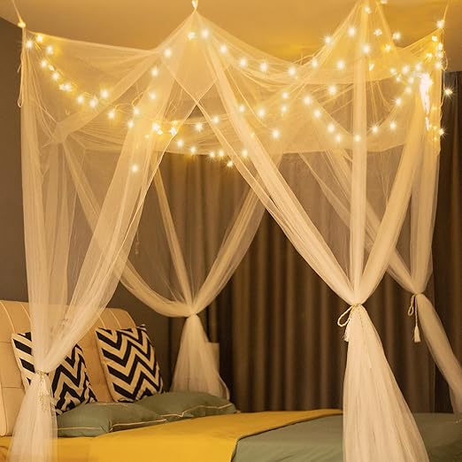 Amazon.com: Obrecis White Bed Canopy with Lights for Girls Bedroom ...