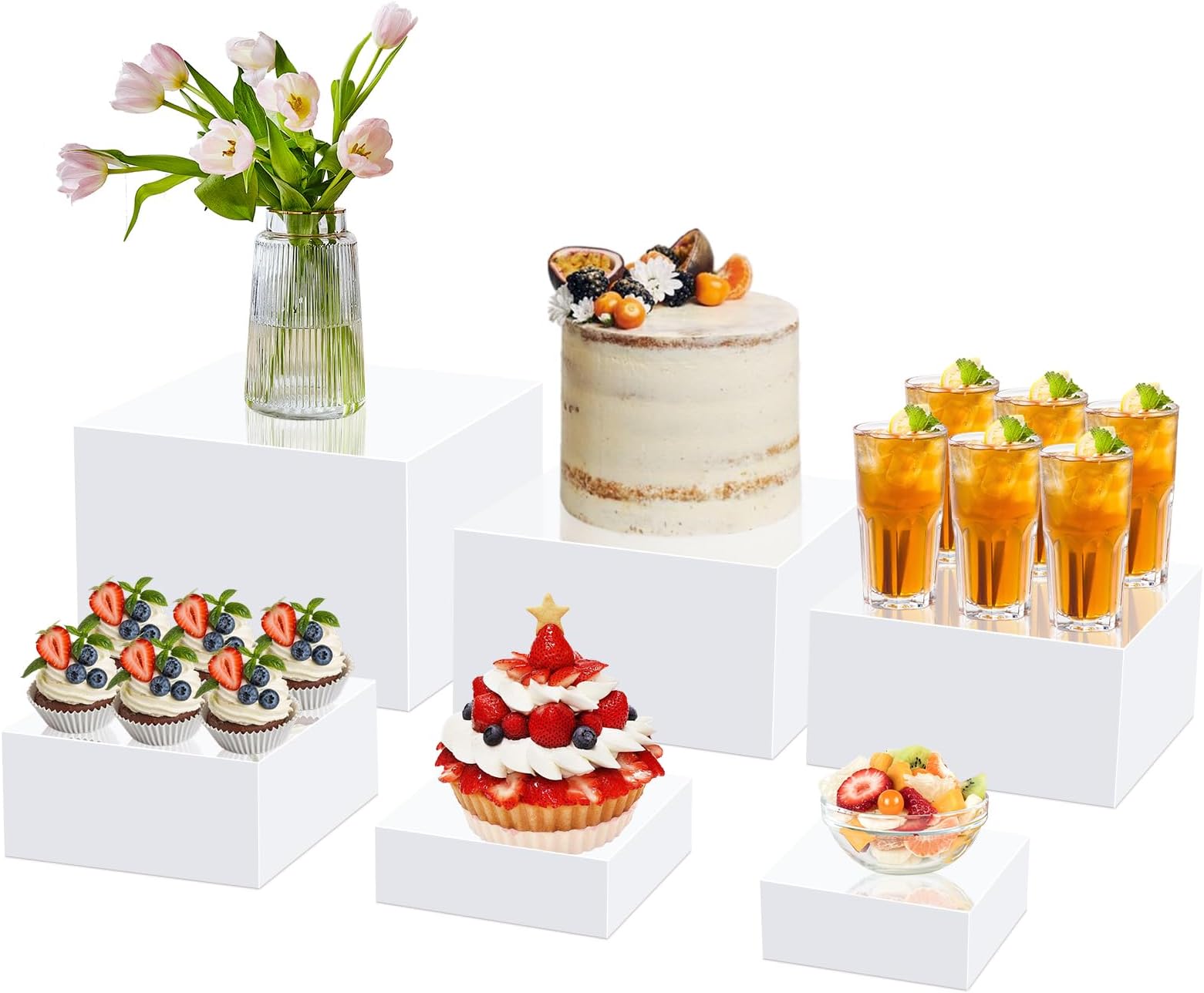 Amazon.com: 6Pcs Acrylic Risers for Display,White Acrylic Cube Box ...