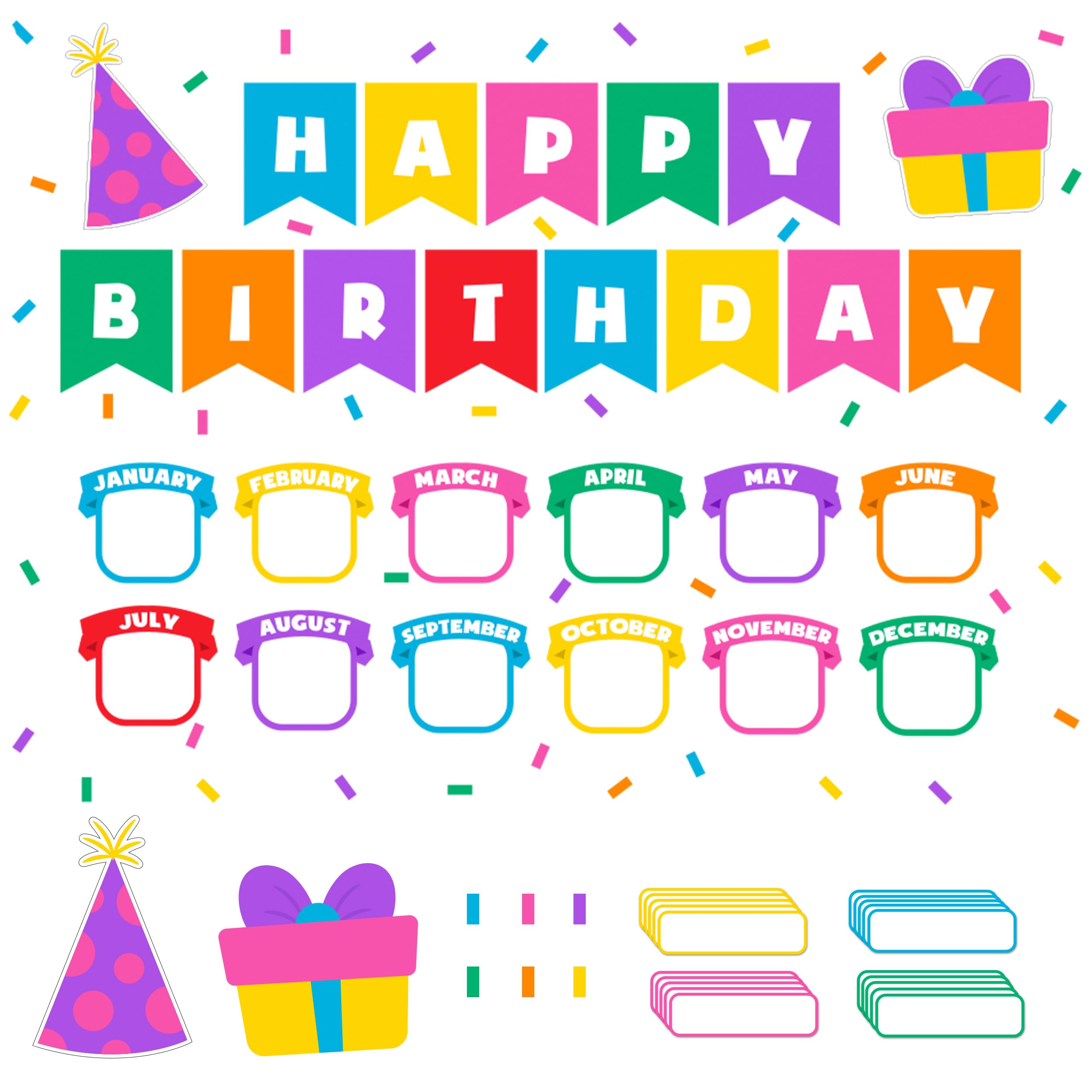 Decorably 89 Pcs Cutouts Confetti Happy Birthday Bulletin Board Set ...