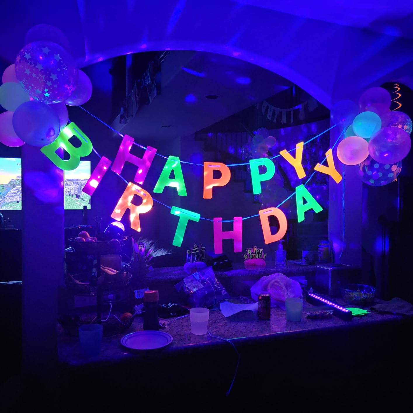 Amazon.com: Neon Happy Birthday Banner, Glow in the Dark Birthday ...