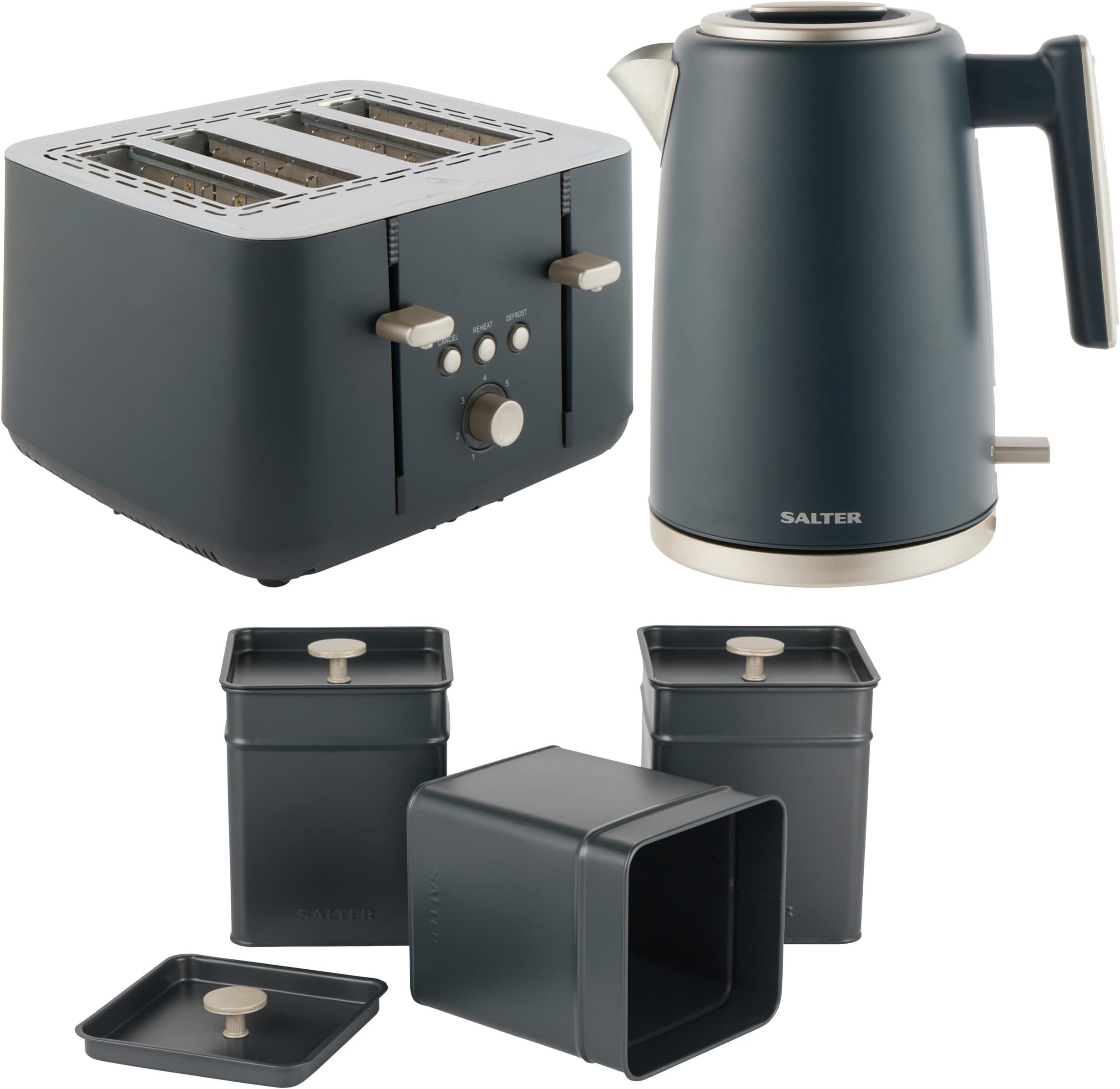 Matching Kitchen Set of Four items: Toaster, Kettle, Bread bin and ...