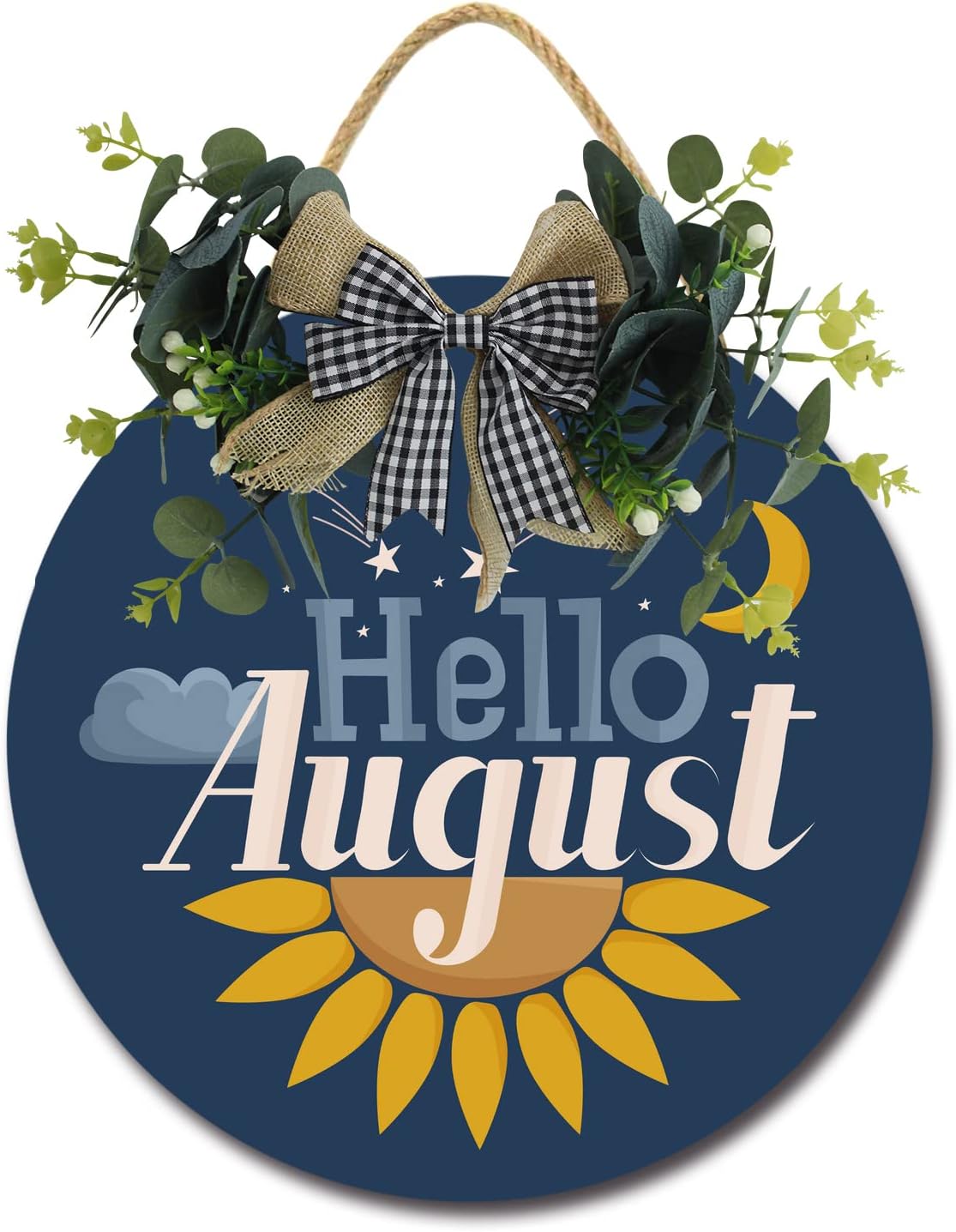 Amazon.com: Hello August for Front Door,Horizontal Round Door Wreaths ...
