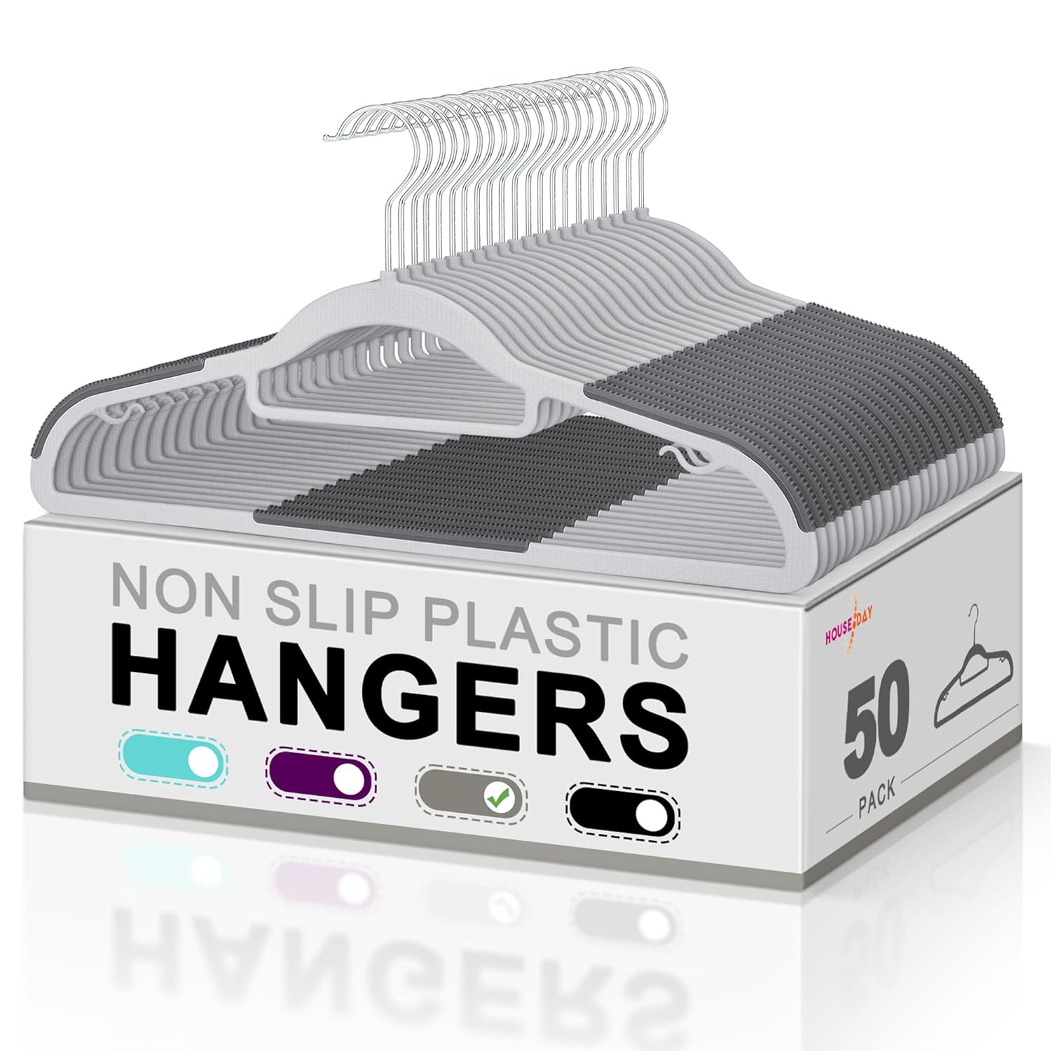 HOUSE DAY Plastic Hangers 50 Pack, Plastic Clothes Hangers Non Slip ...