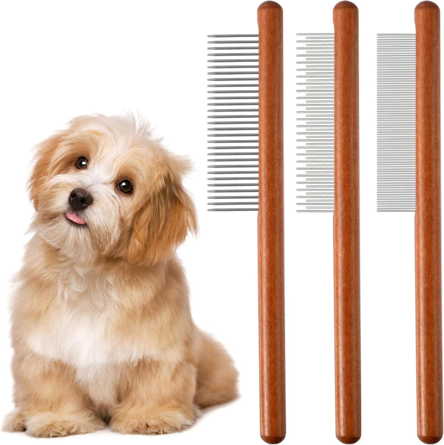 Aohcae 3pcs Grooming Comb for Pets, Wooden Dog Comb Pet Flea Comb for ...