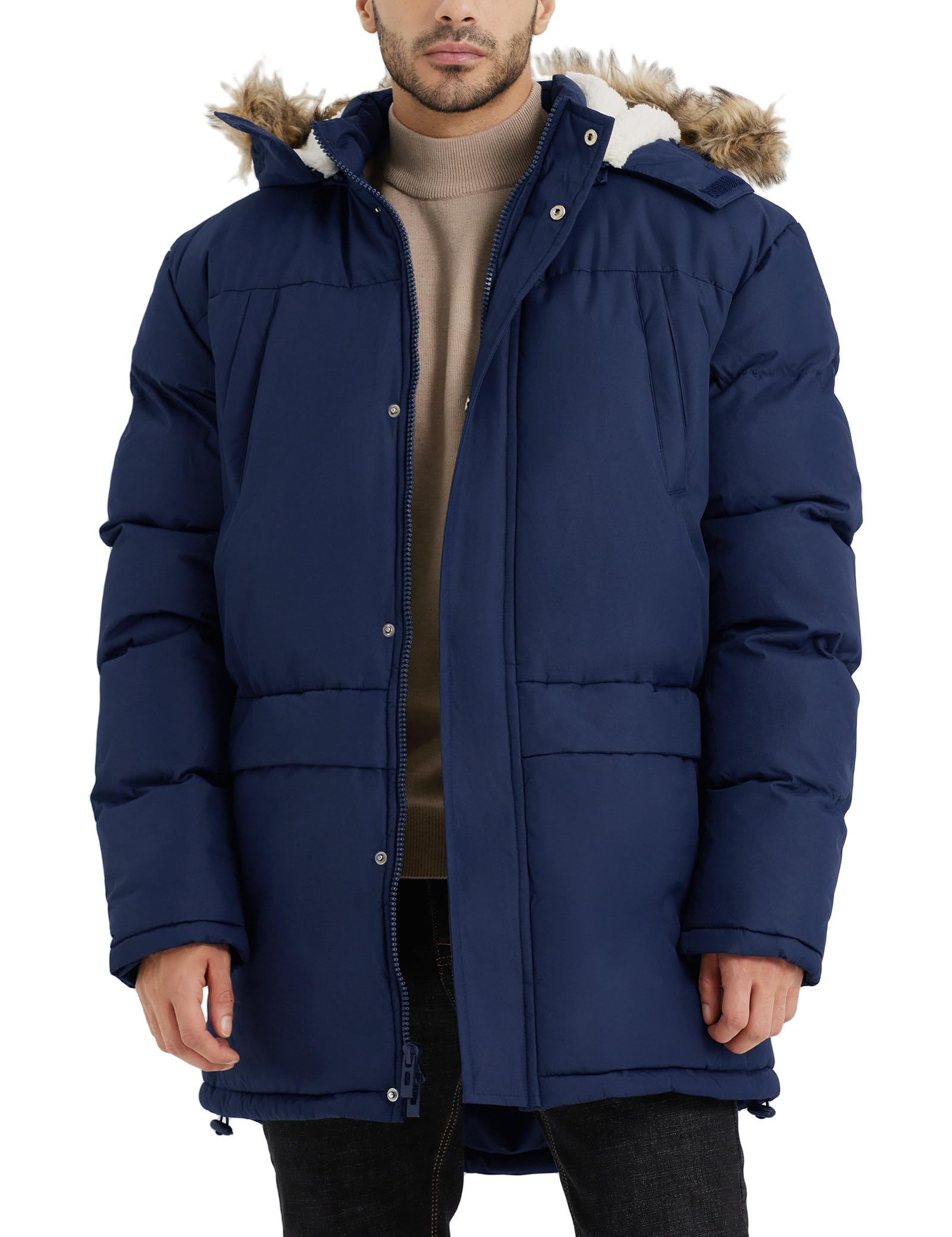 VOPOKER Men's Long Winter Hooded Jacket Warm Windproof Puffy Coat ...