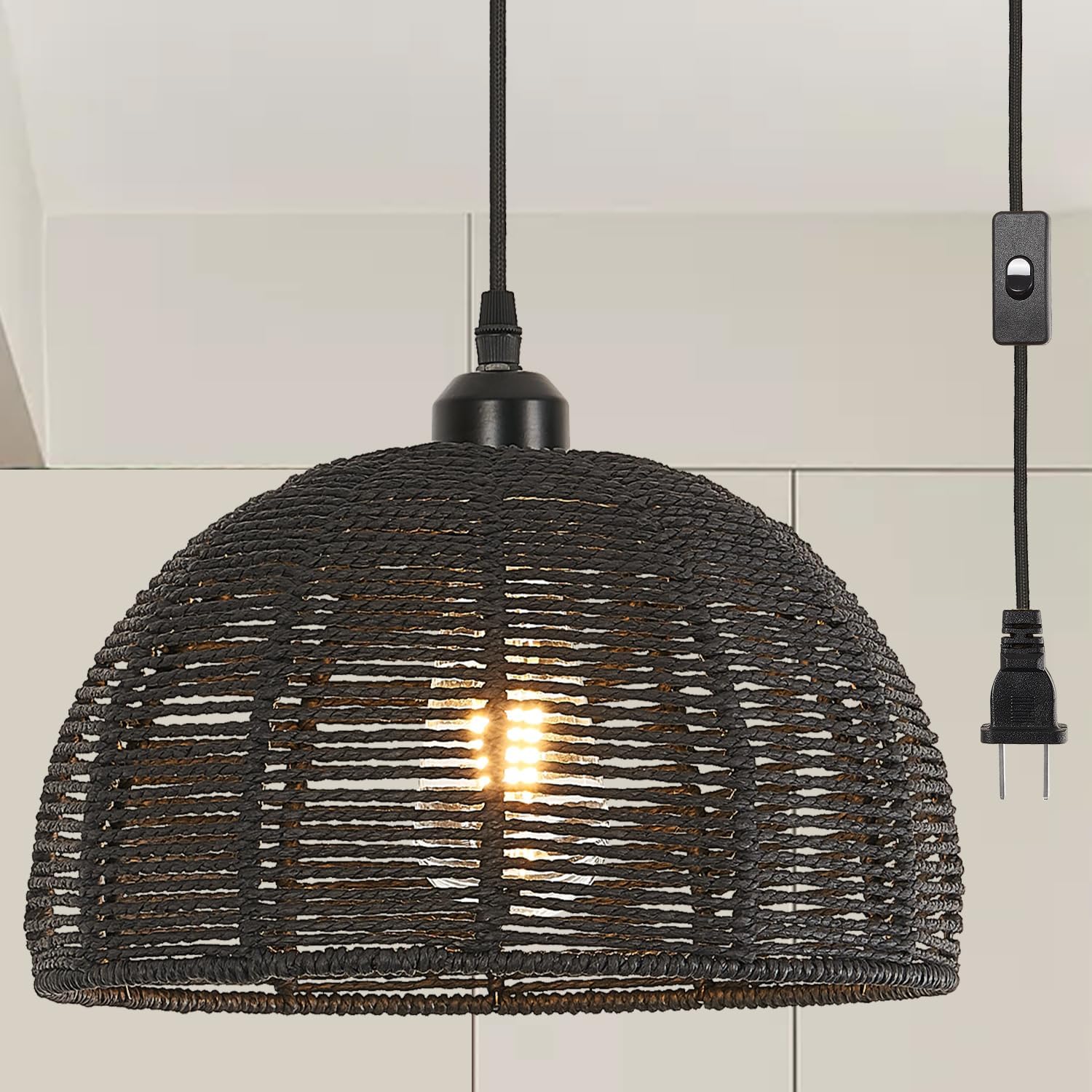 3-Tier Plug in Pendant Light Hanging Light with Plug in Cord Fabric ...