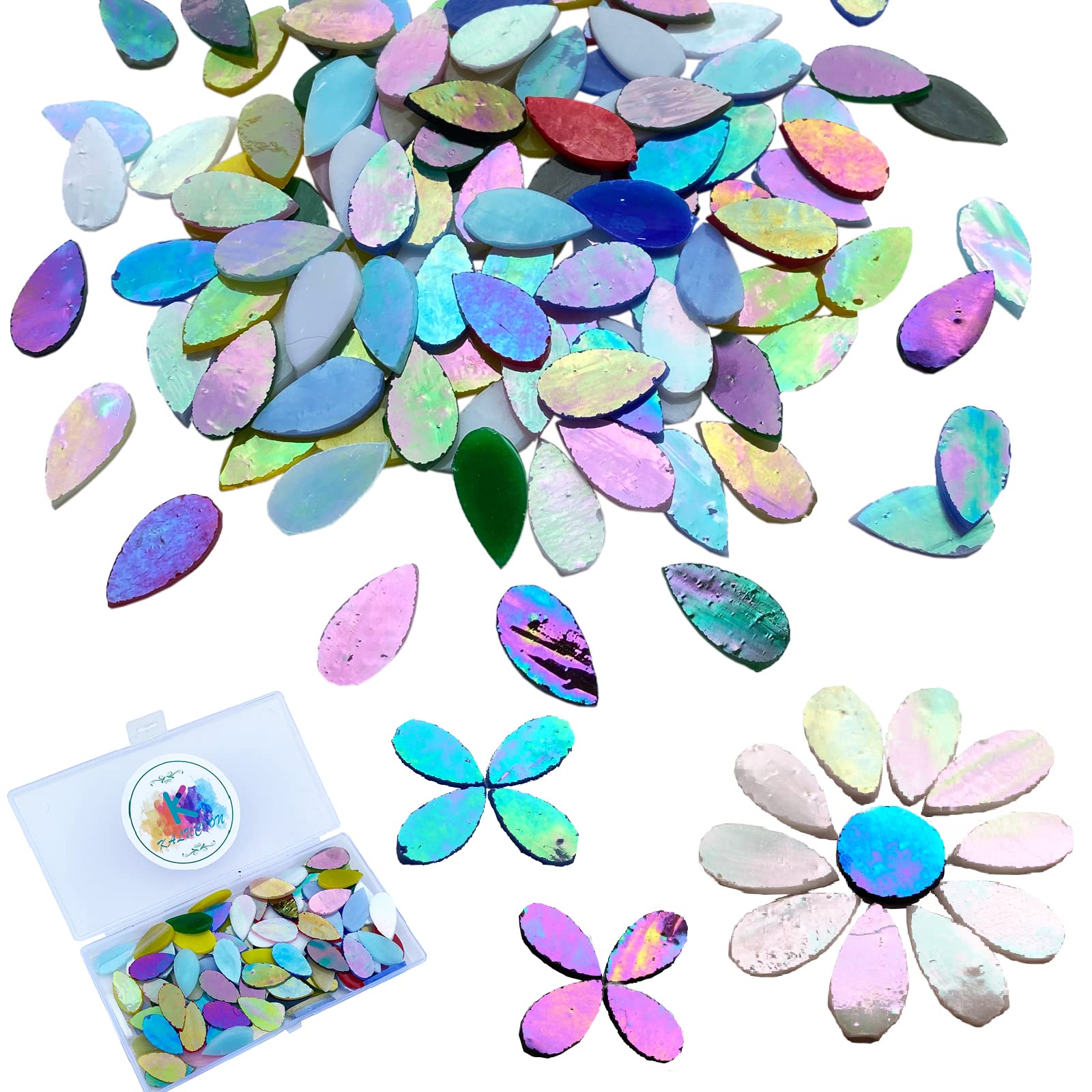 KALUCION 120 Pcs Iridescent Mixed Colors Petals Mosaic Tiles for Crafts ...