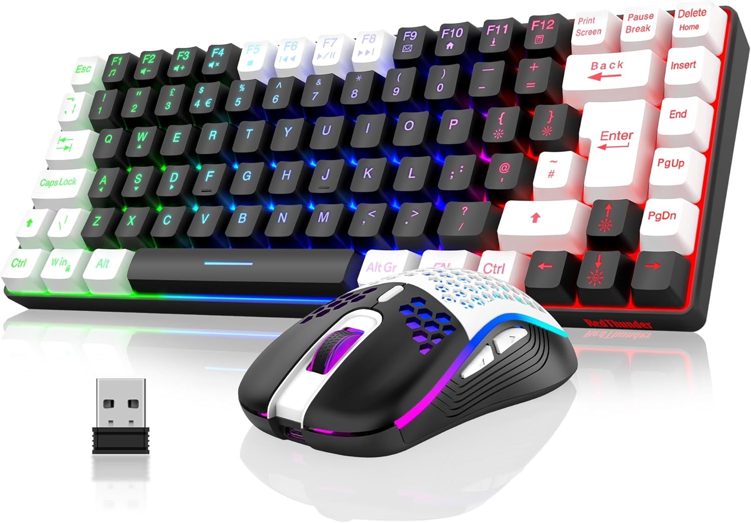RedThunder K84 75% Wireless Gaming Keyboard and Mouse Rainbow Backlight UK Layout 85 Keys TKL ...