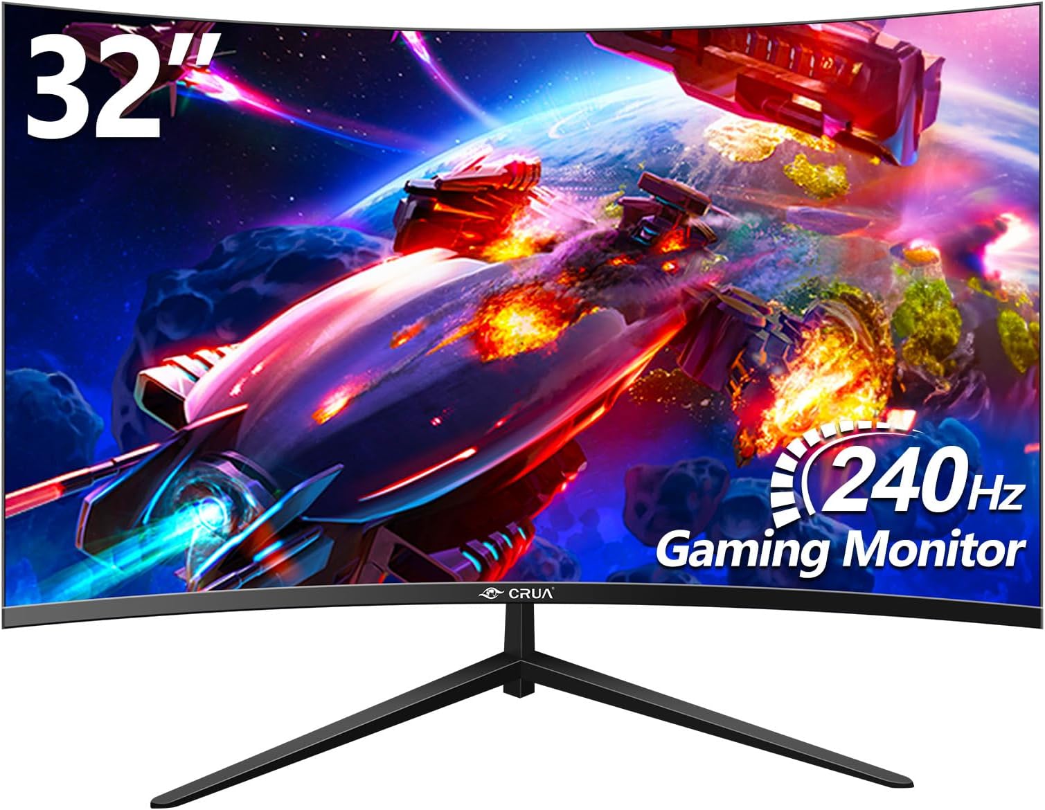 CRUA Gaming Monitor 32 Inch 240Hz, Curved PC Monitor Full HD 1080P ...