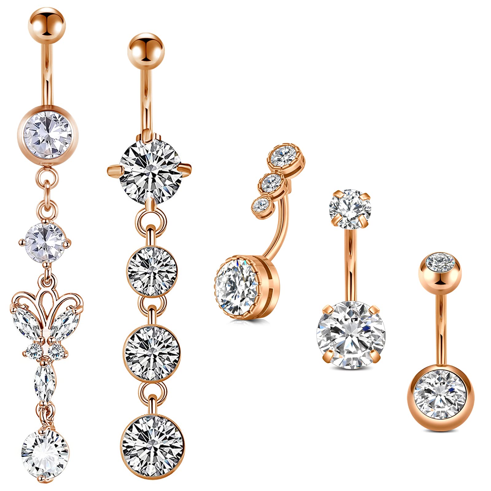 Snapklik.com : 14G Stainless Steel Dangle Belly Button Rings Belly ...