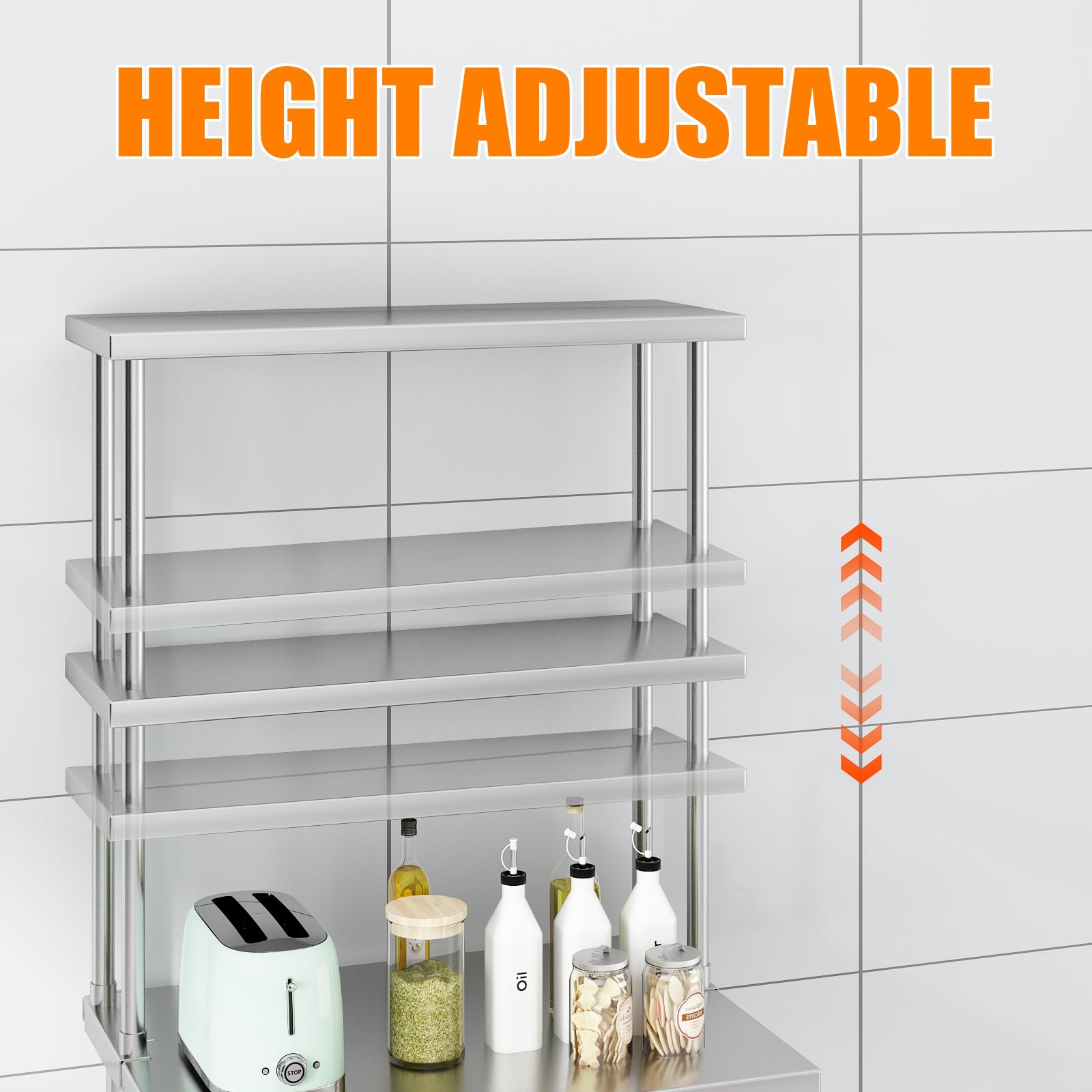 Snapklik.com : Stainless Steel Double Overshelf, Commercial 2-Tier ...