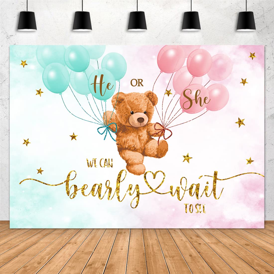 Buy Aperturee Bear Gender Reveal Backdrop 7x5ft He or She Pink or Blue ...