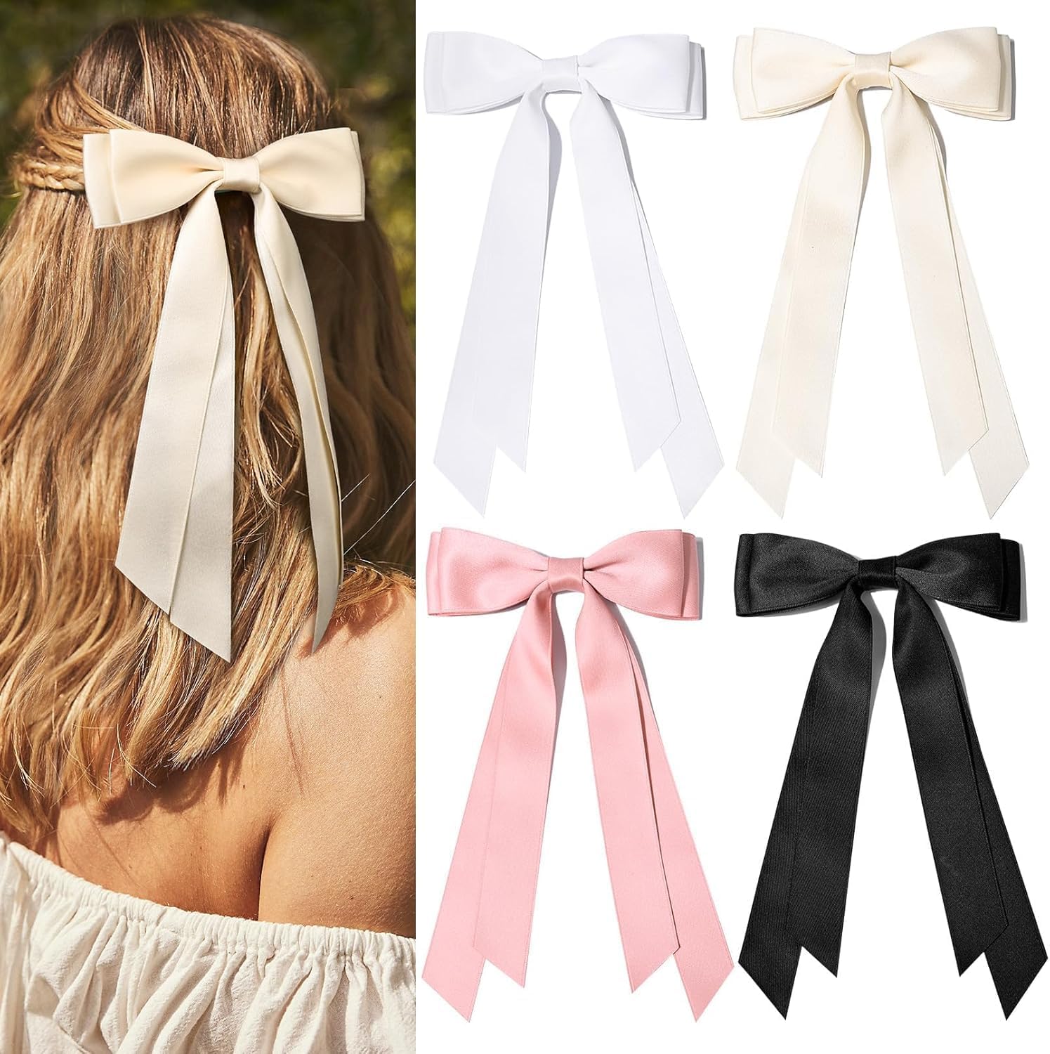 4PCS Hair Bows for Women - Bows for Hair Black Hair Ribbons for girls ...