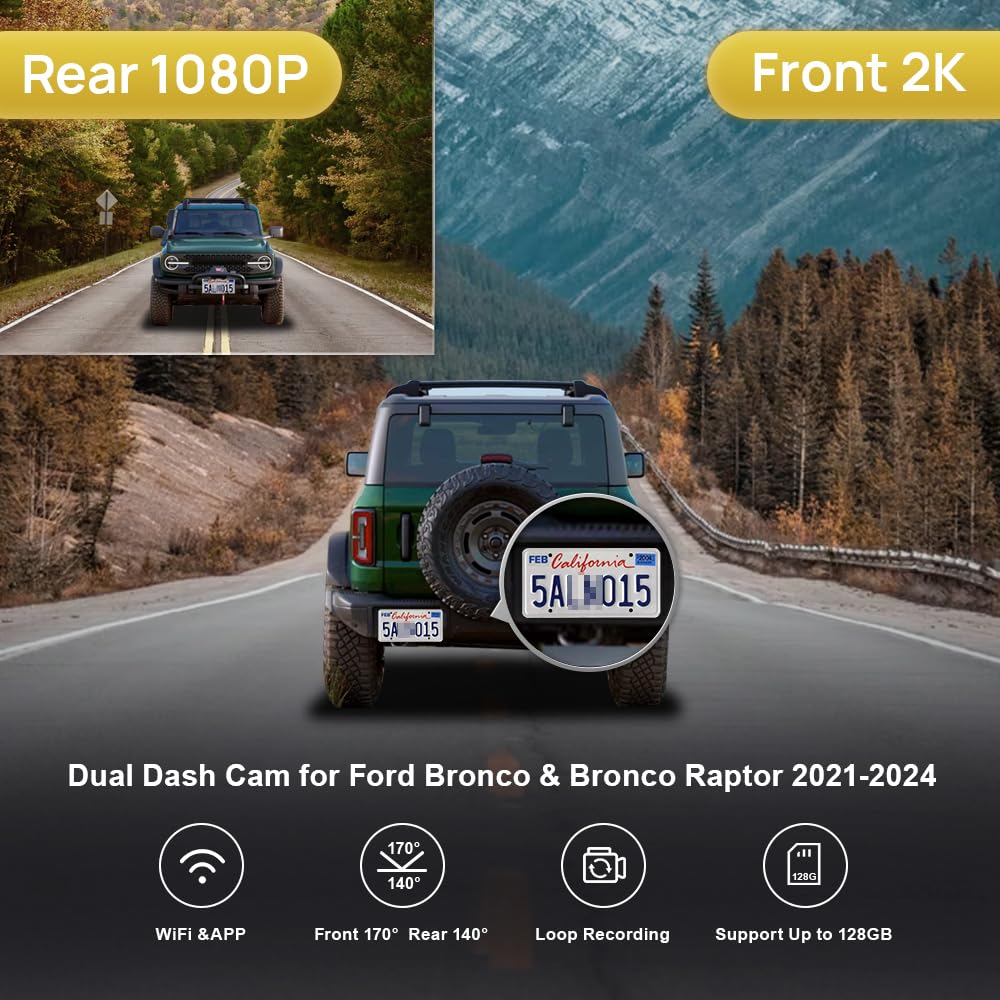Snapklik.com : Fitcamx Front 2K+Rear 1080P Dash Cam For 2021-2024 Ford ...