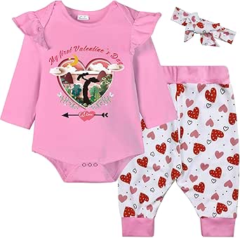 Amazon.com: Pezhiqun My 1st Valentine's Day Outfit for Baby Girl Infant Valentines Day Ruffles ...