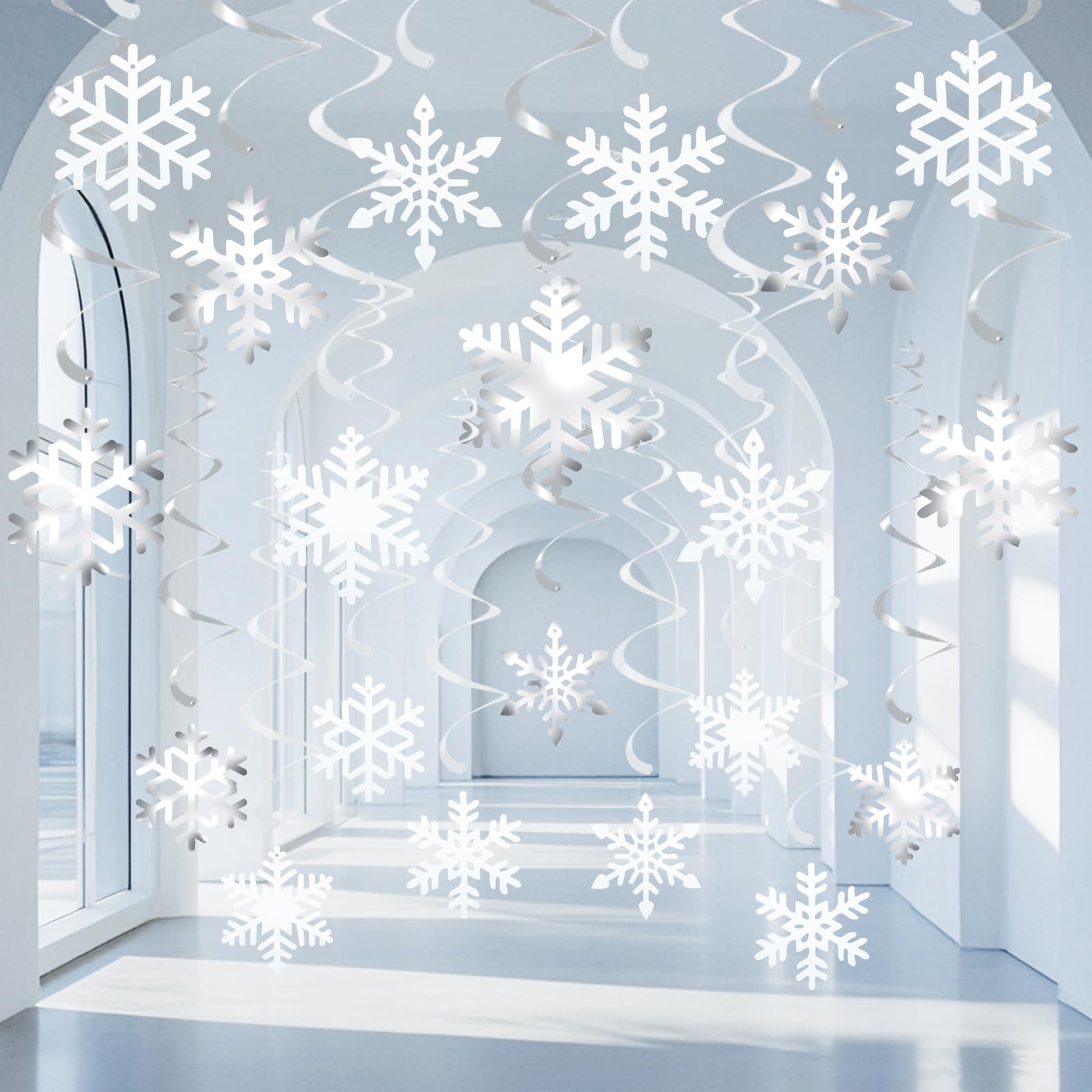 Amazon.com: Snowflake-Snow Blue-Silver Christmas Party-Decorations ...