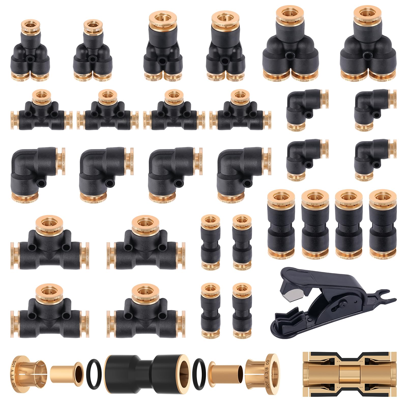 Snapklik.com : 31 PCS DOT Air Brake Line Fittings 1/4 3/8 Push To ...