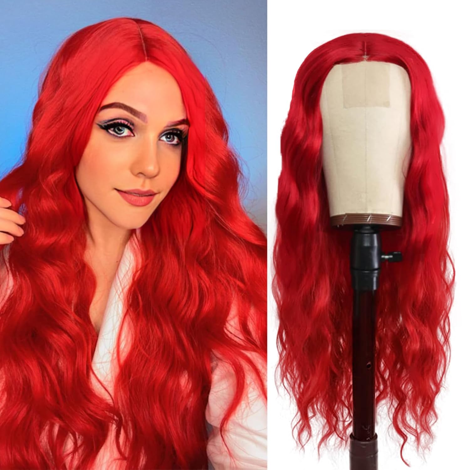 Amazon.com: HOSYTIS Red Wig For Women 28 Inches Long Wave Wig Synthetic ...