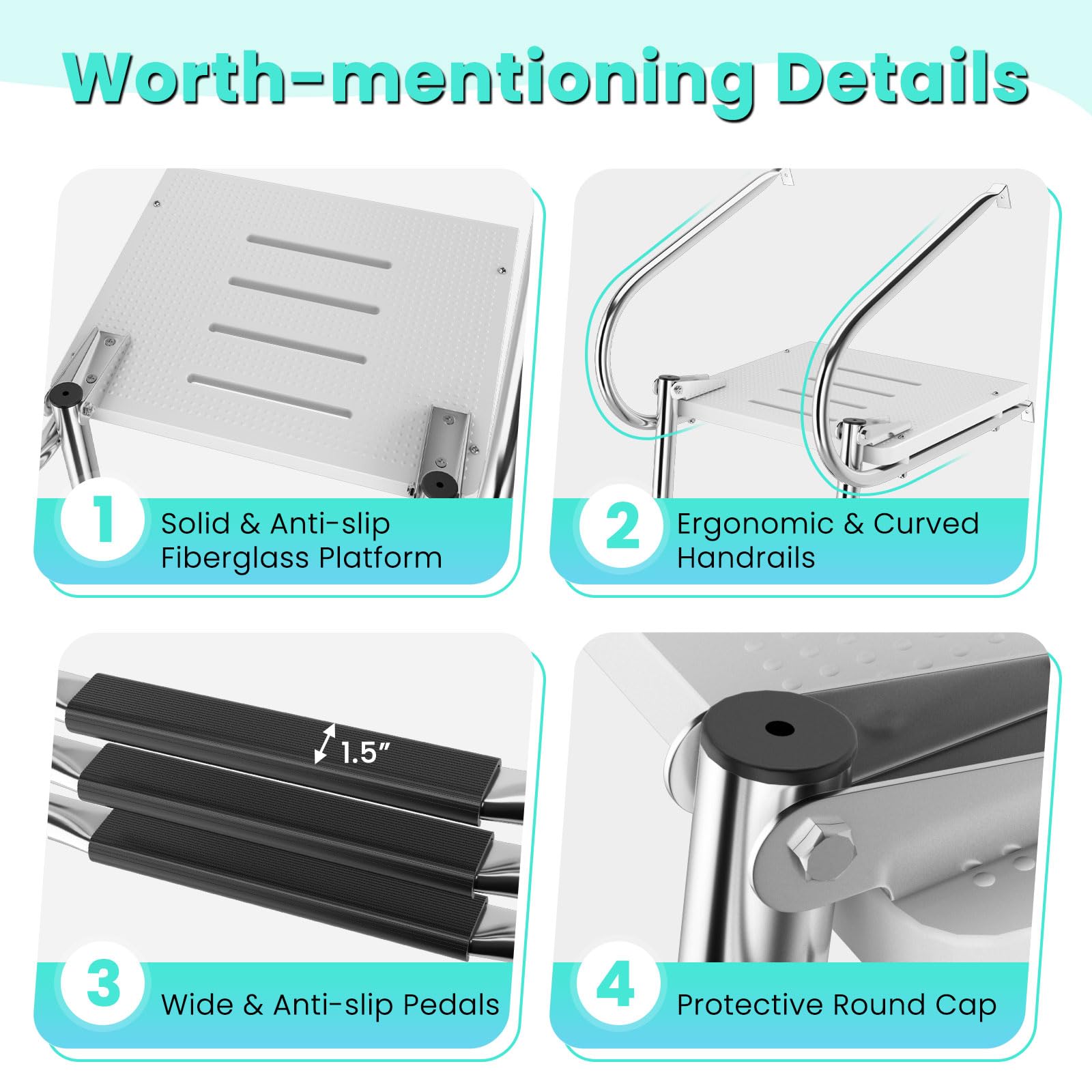 Snapklik.com : 3-Step Swim Platform Boat Ladder, Telescoping Folding ...