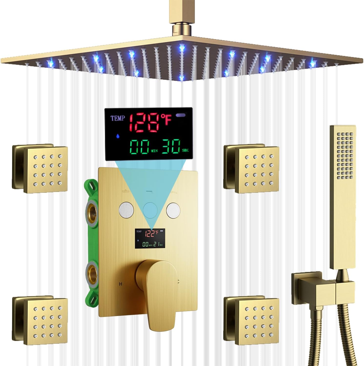 AYIVG Rainfall Shower System Brushed Gold Full Body Shower System 12 ...