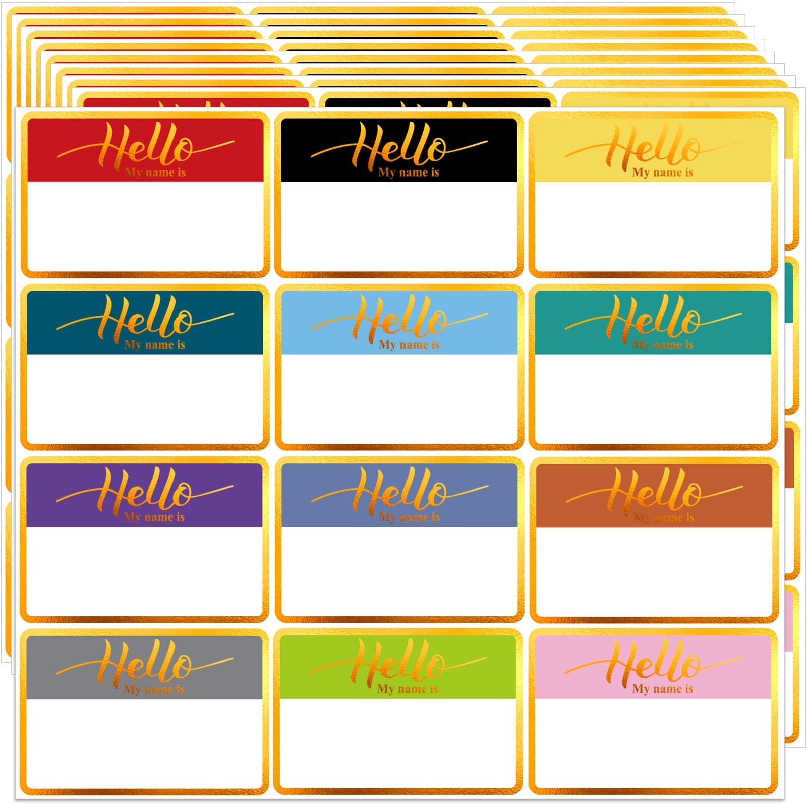 Amazon.com : Gold Name Tag Stickers 240 Pcs Gold Foil Hello My Name is ...